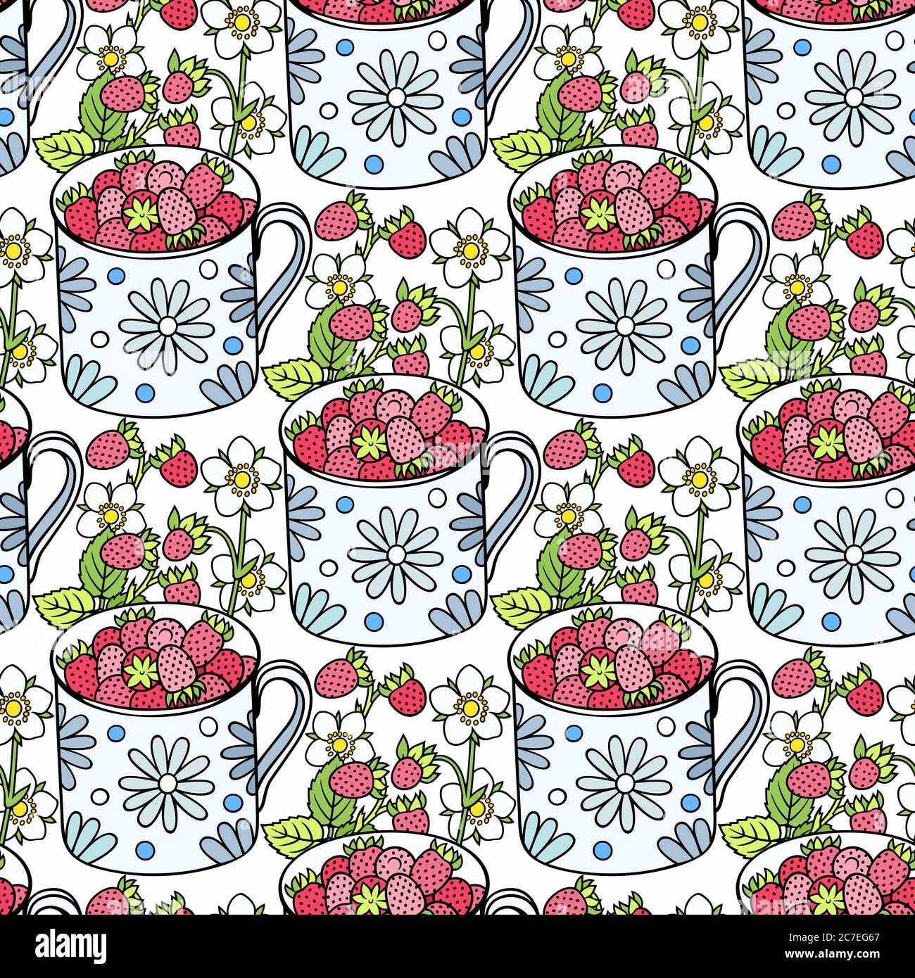 Strawberries cartoon hand drawn seamless pattern Stock Vector Image & Art - Alamy
