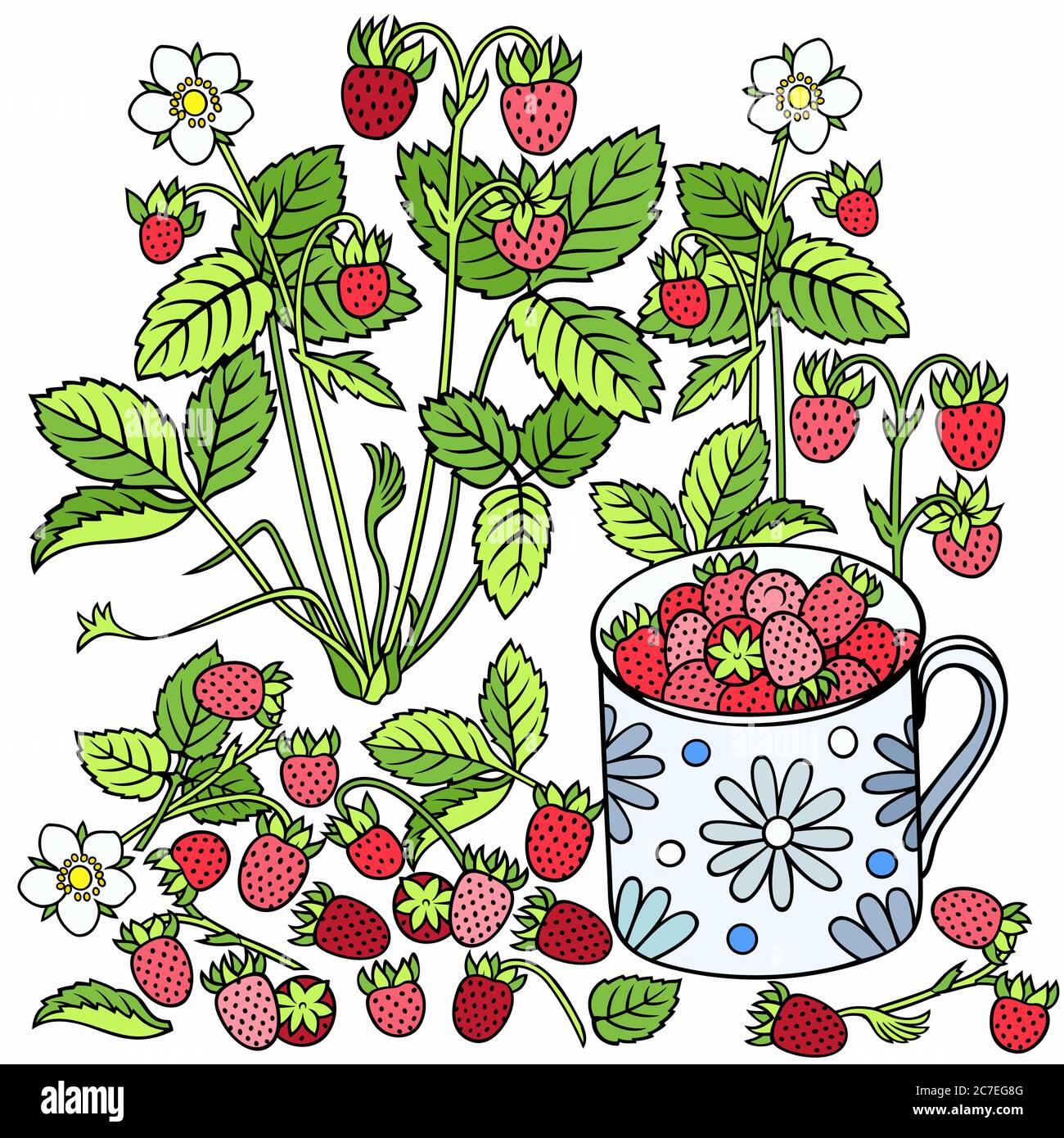 Strawberries cartoon hand drawn illustration Stock Vector Image & Art ...