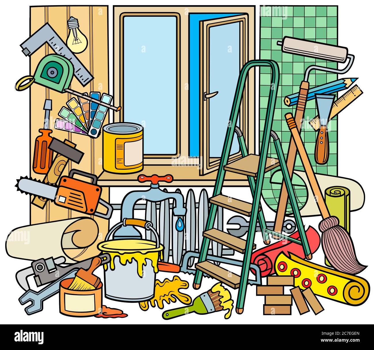 Cartoon doodle hand drawn home repair illustration Stock Vector Image ...