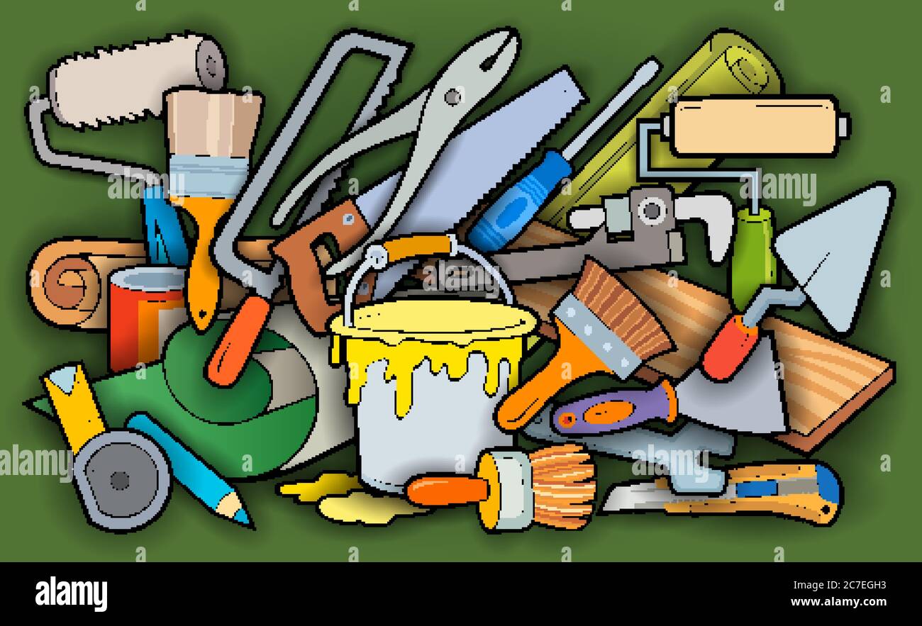 Cartoon doodle hand drawn home repair illustration Stock Vector Image ...