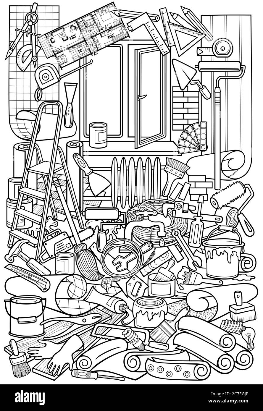 Cartoon doodle hand drawn home repair illustration Stock Vector Image ...