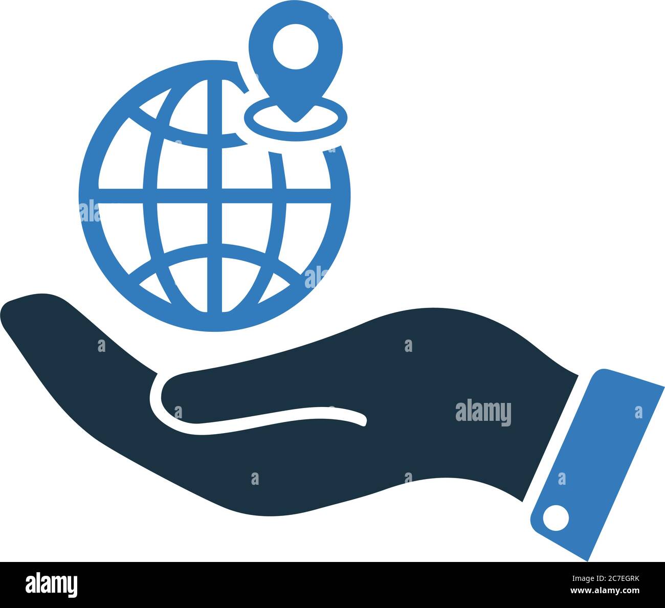 Globe on hand icon / trace location. Use for commercial, print media ...
