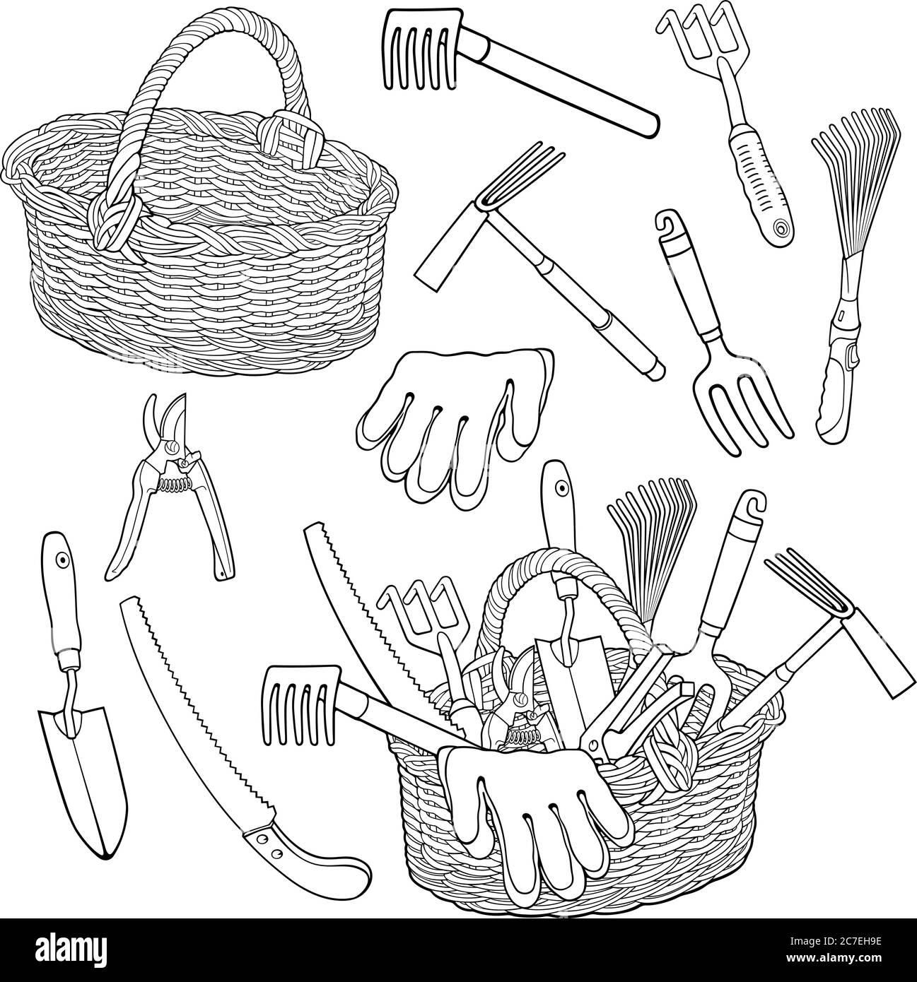 Set of garden cartoon hand drawn elements Stock Vector Image & Art - Alamy
