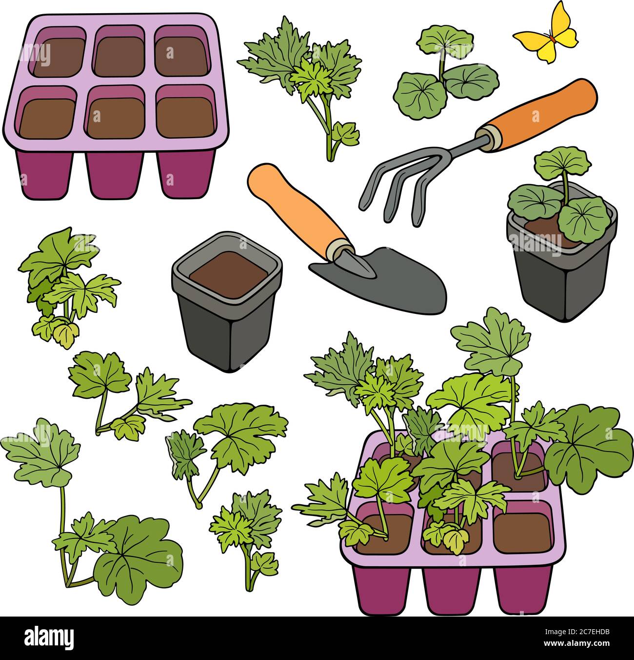 Set of garden cartoon hand drawn elements Stock Vector Image & Art - Alamy