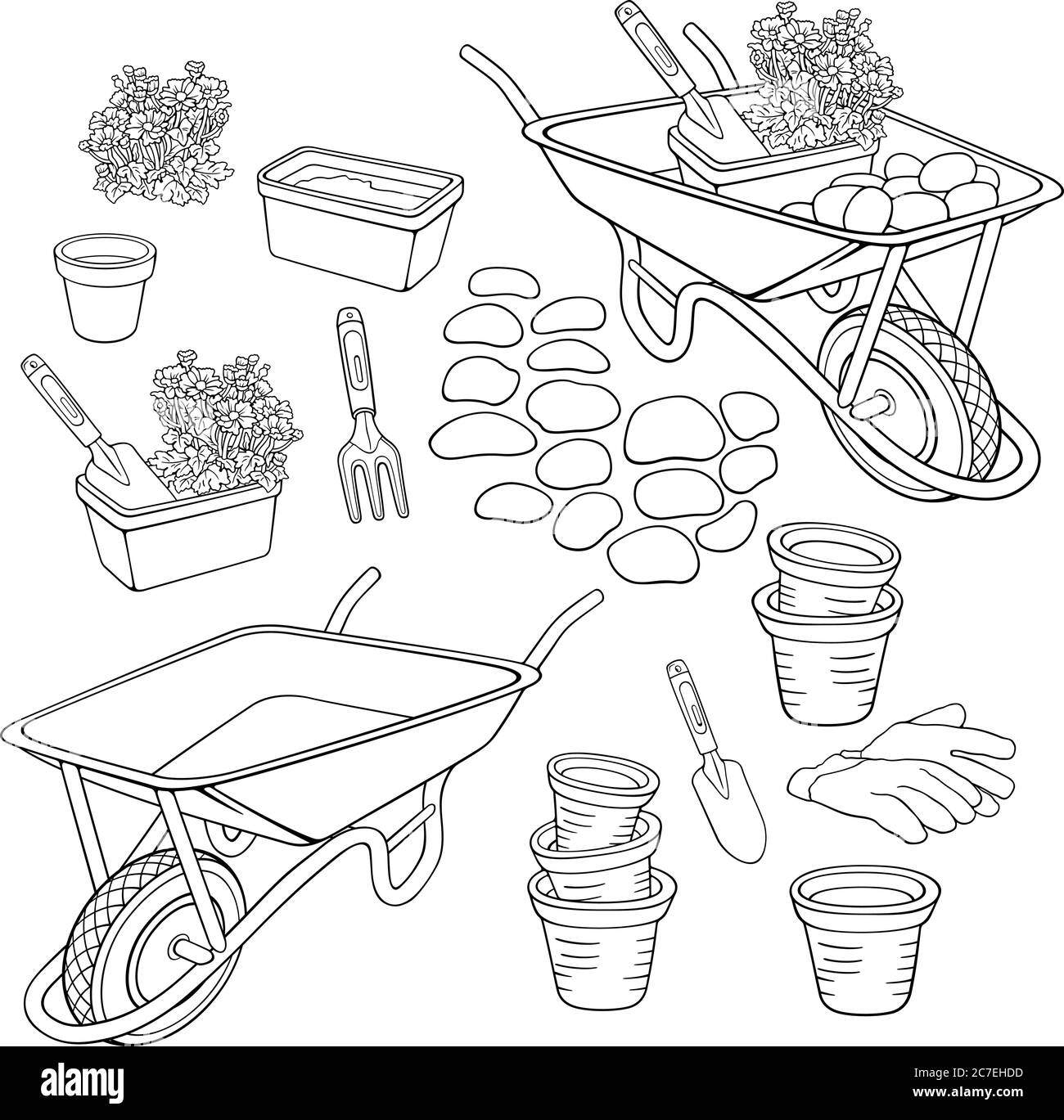 Set of garden cartoon hand drawn elements Stock Vector Image & Art - Alamy