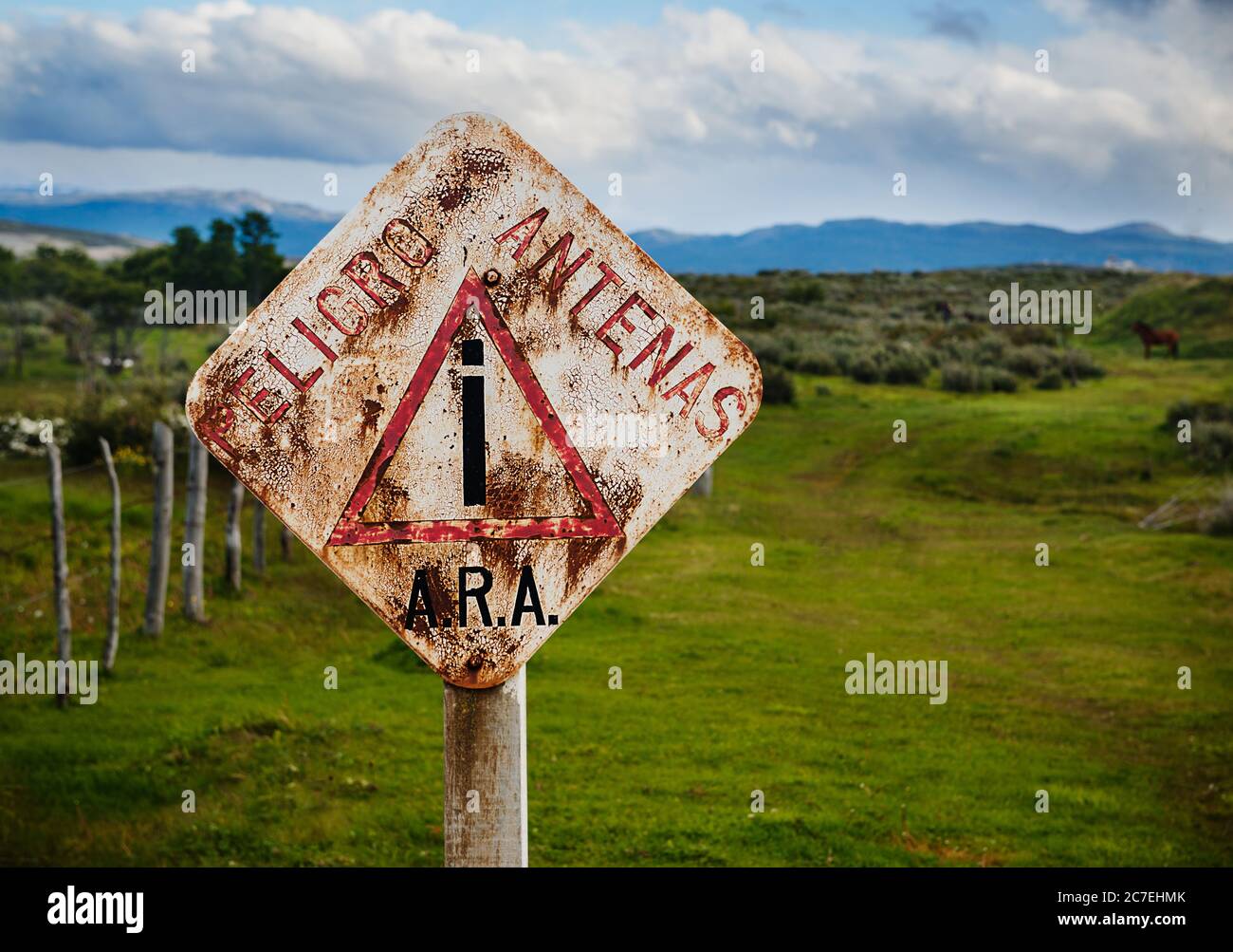 Old caution sign, Ushuaia, Patagonia, South America Stock Photo - Alamy