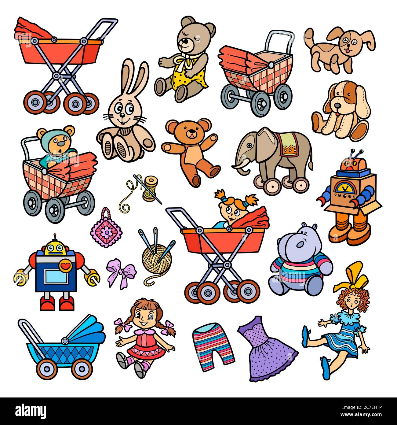 Cartoon doodles hand drawn kids toys objects set Stock Vector Image ...