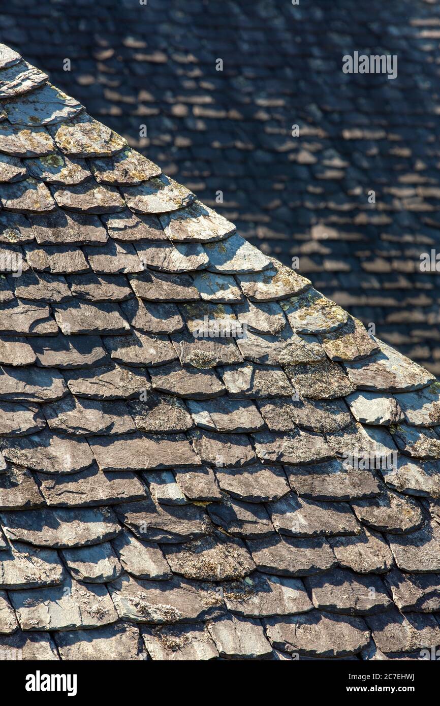 Detail of old slate roofs Stock Photo - Alamy