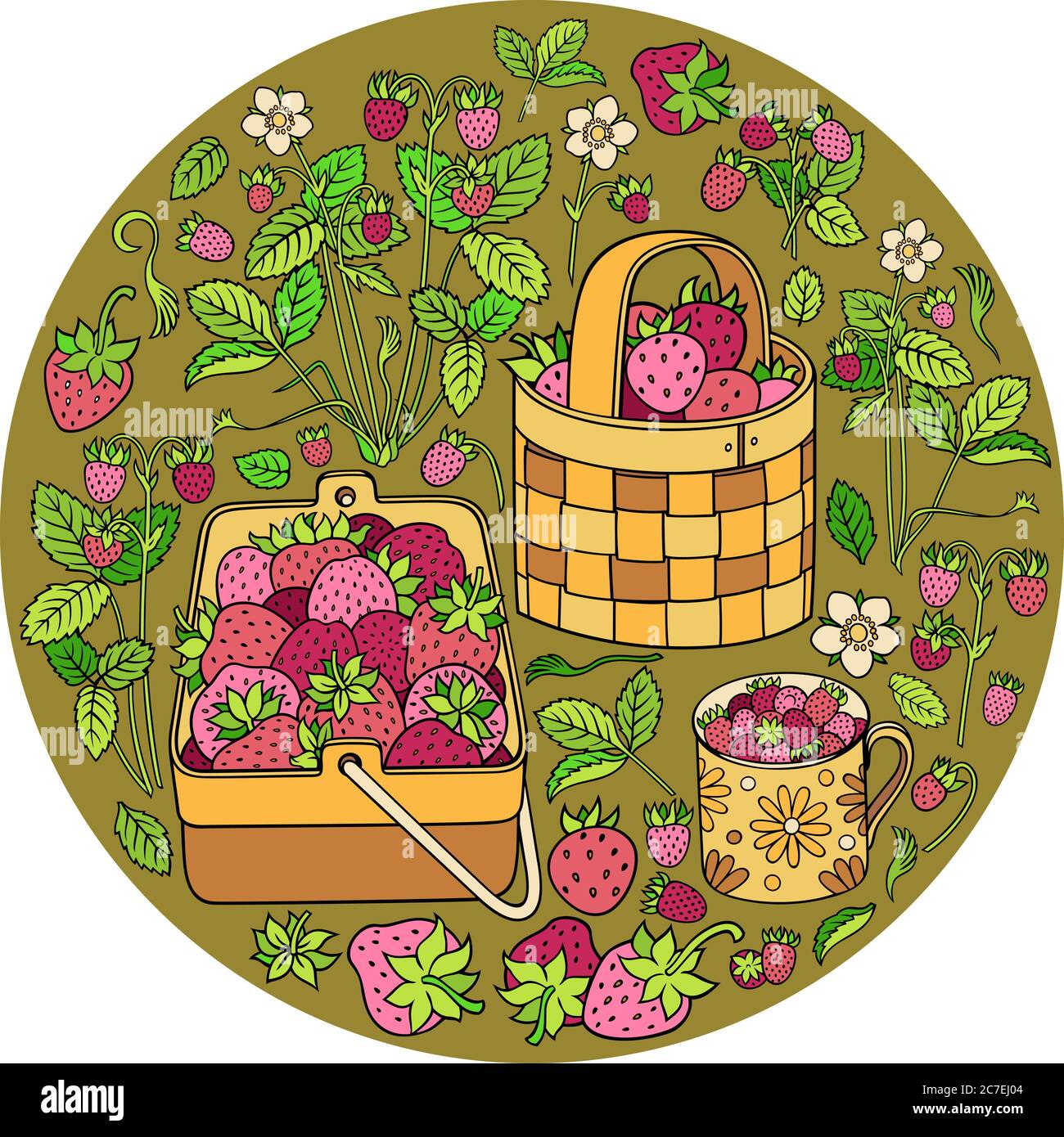 Strawberries In Baskets Cartoon Illustration Stock Vector Image And Art