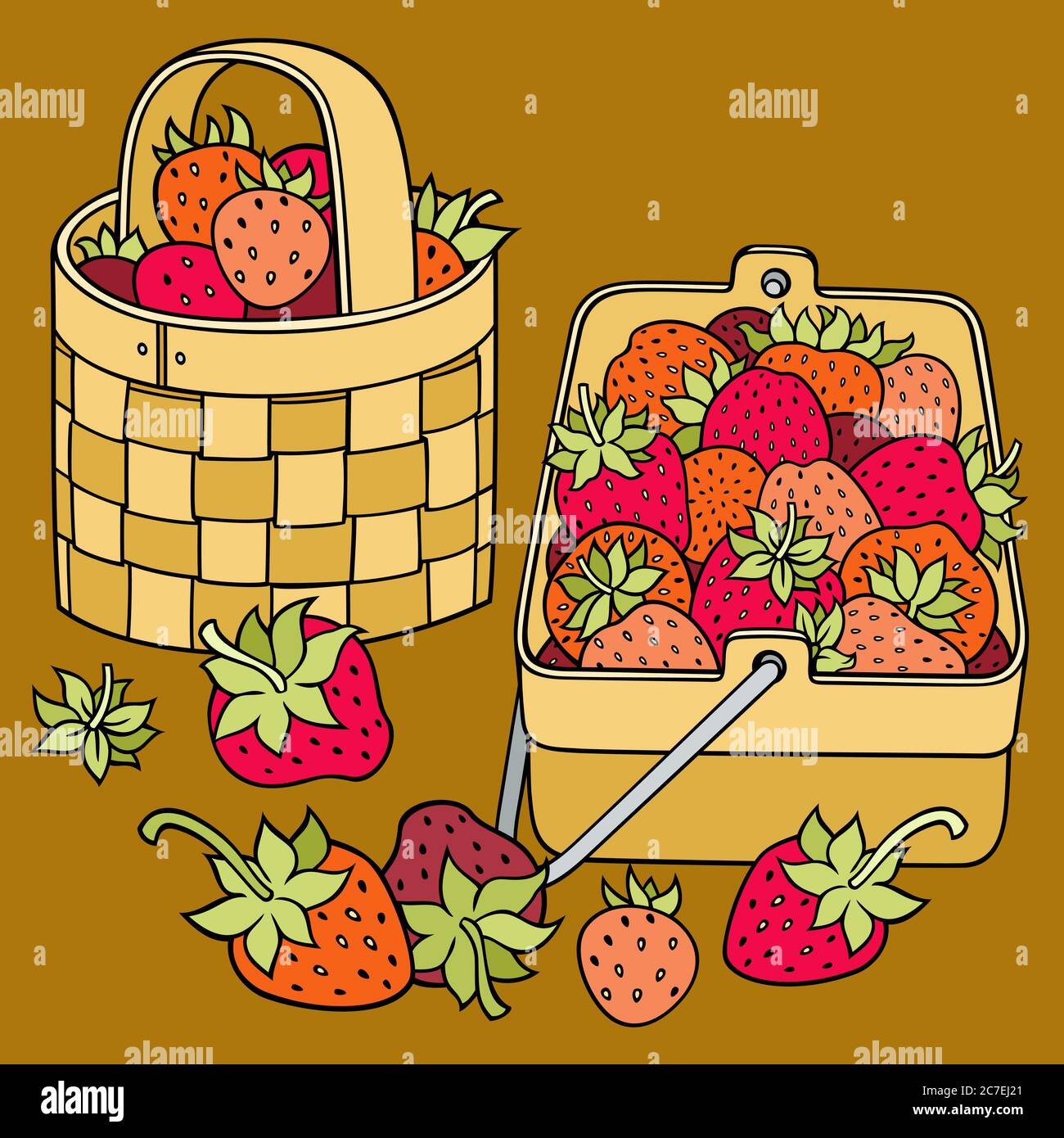 Strawberries in baskets cartoon illustration Stock Vector Image & Art ...