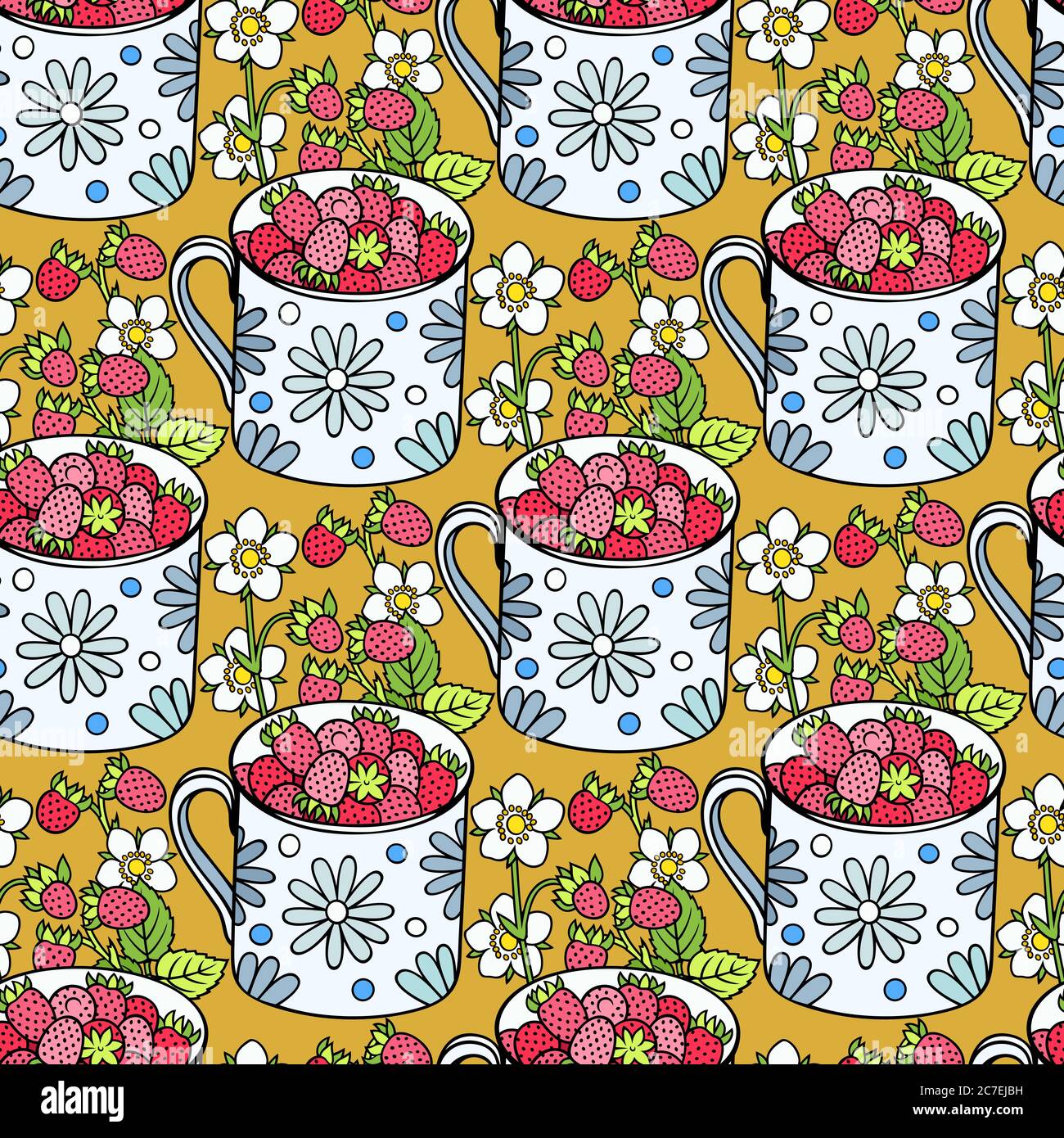 Strawberries cartoon hand drawn seamless pattern Stock Vector Image & Art - Alamy