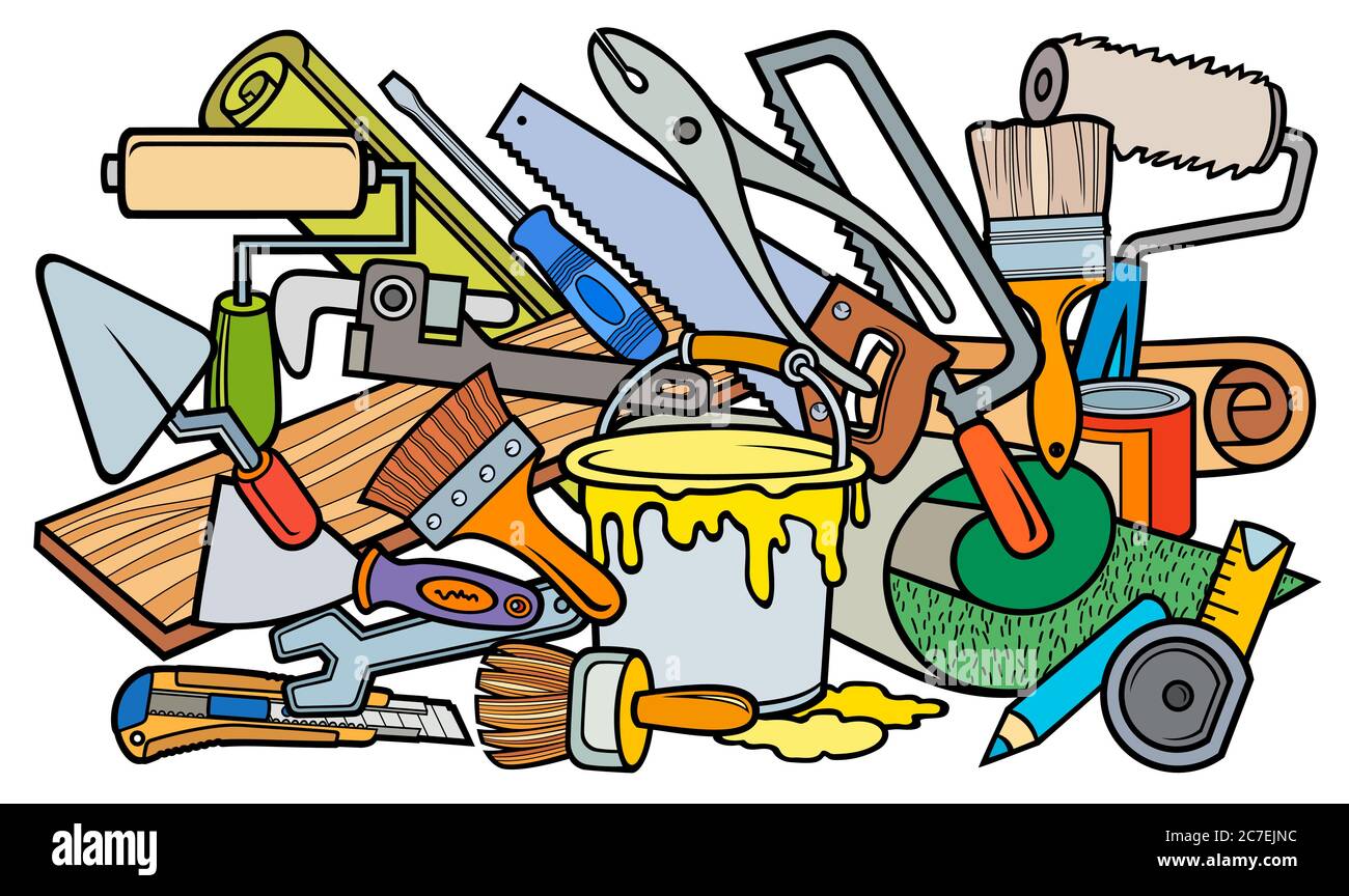 Cartoon doodle hand drawn home repair illustration Stock Vector Image ...