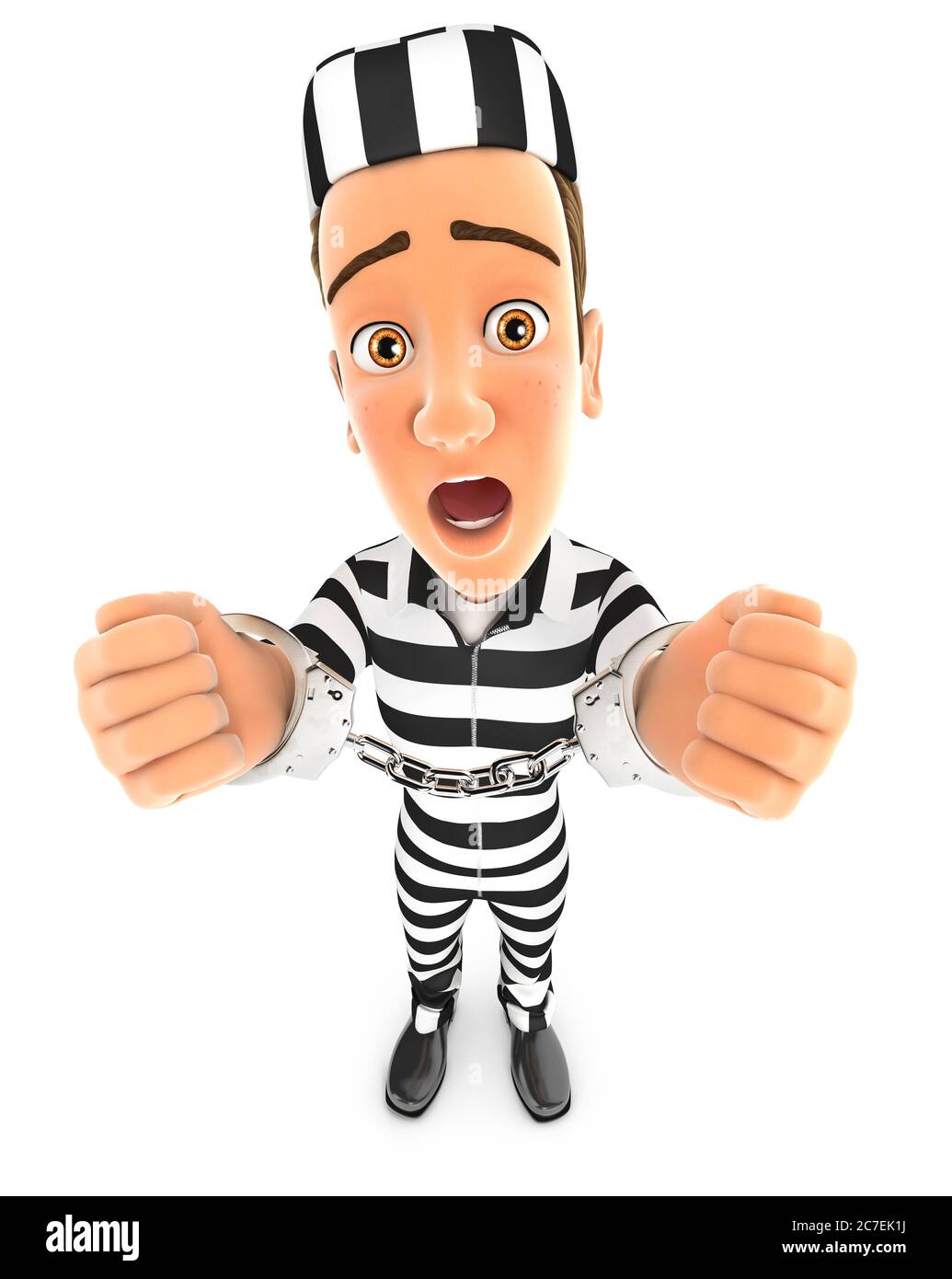 3d convict handcuffed, illustration with isolated white background ...