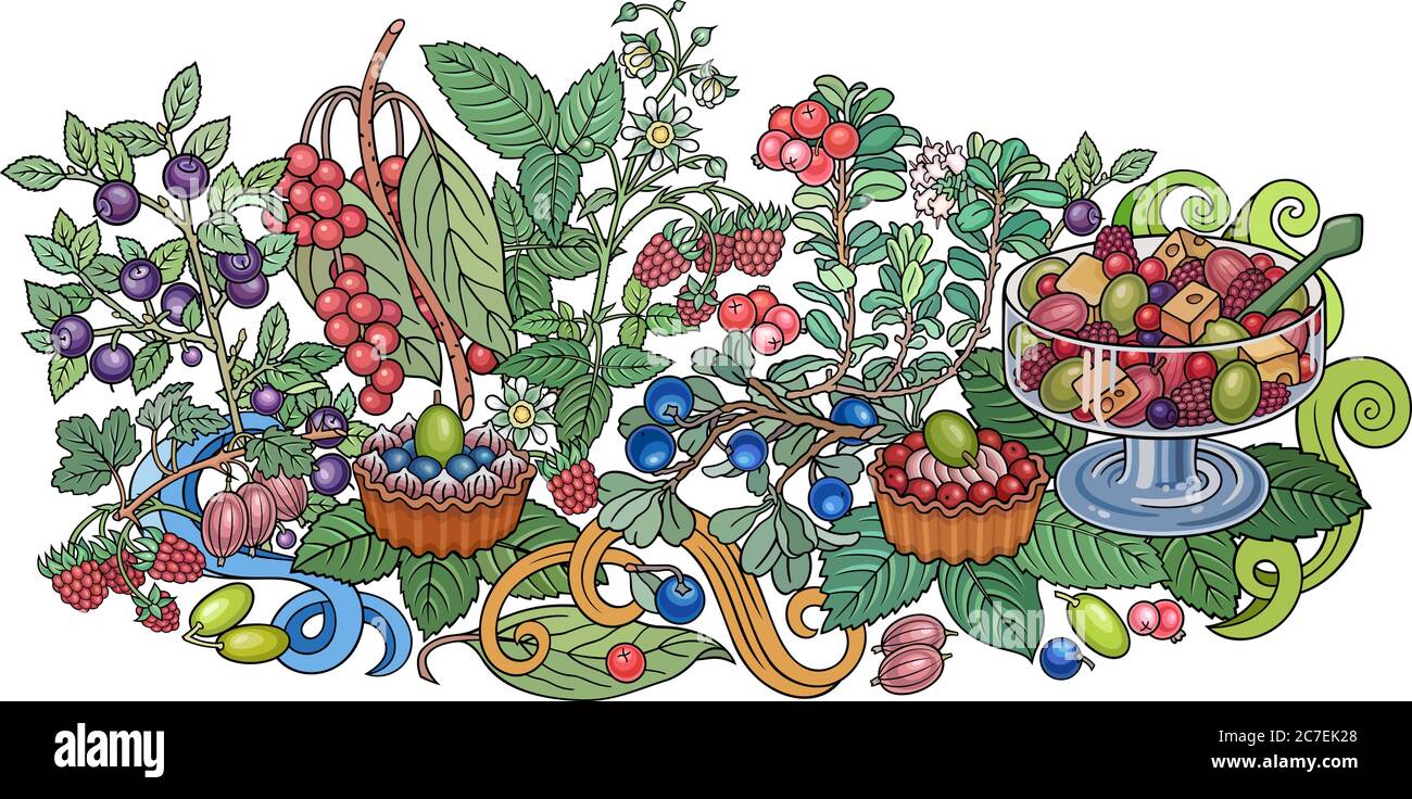 Fruits, berries, sweets hand drawn illustration Stock Vector Image ...