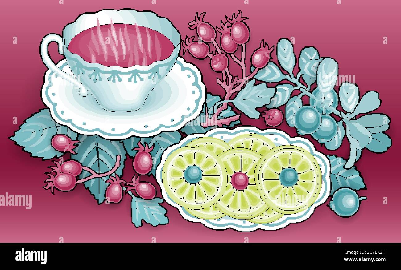 Tea, berries, fruits hand drawn illustration Stock Vector Image & Art ...