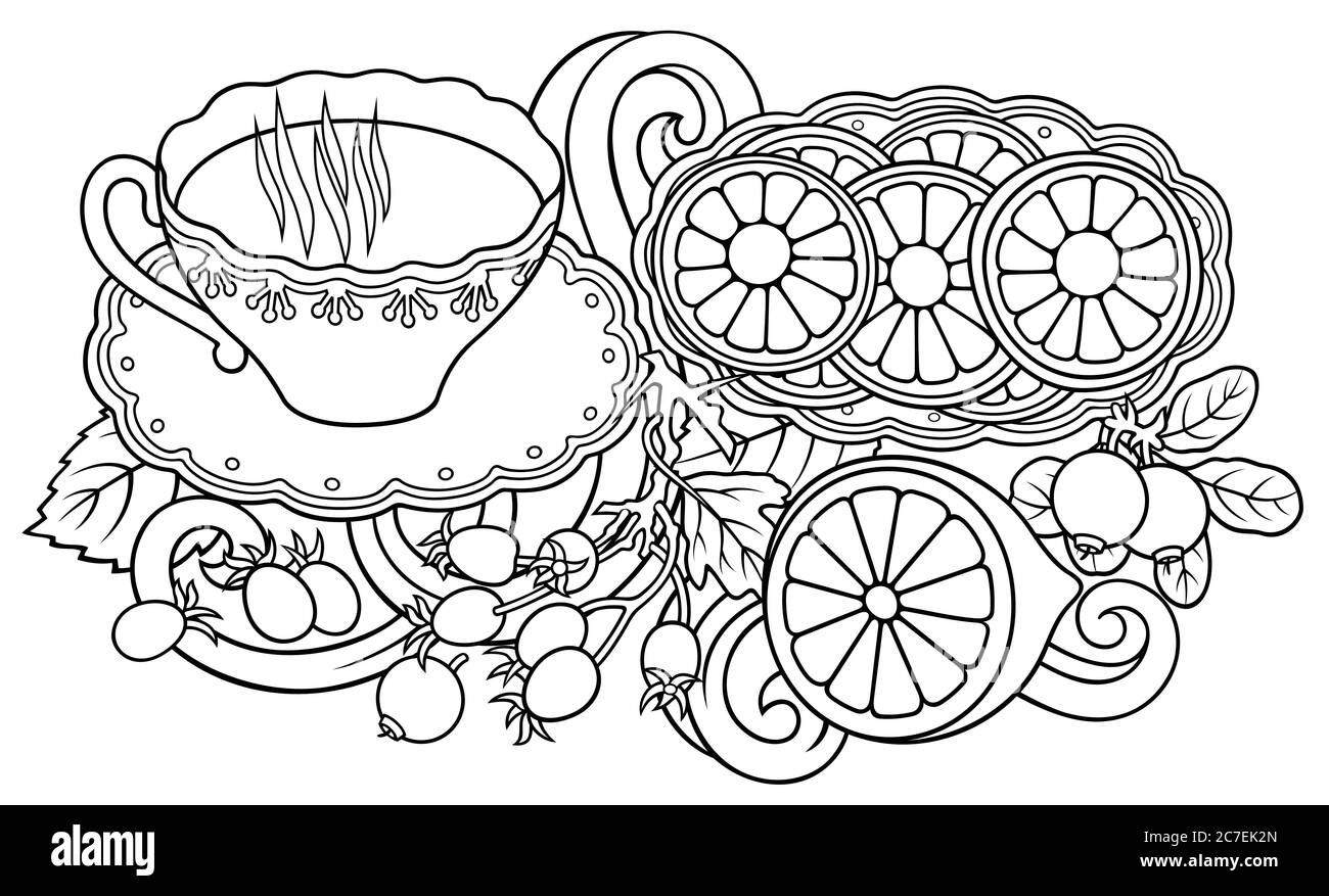 Tea, berries, fruits hand drawn illustration Stock Vector Image & Art ...