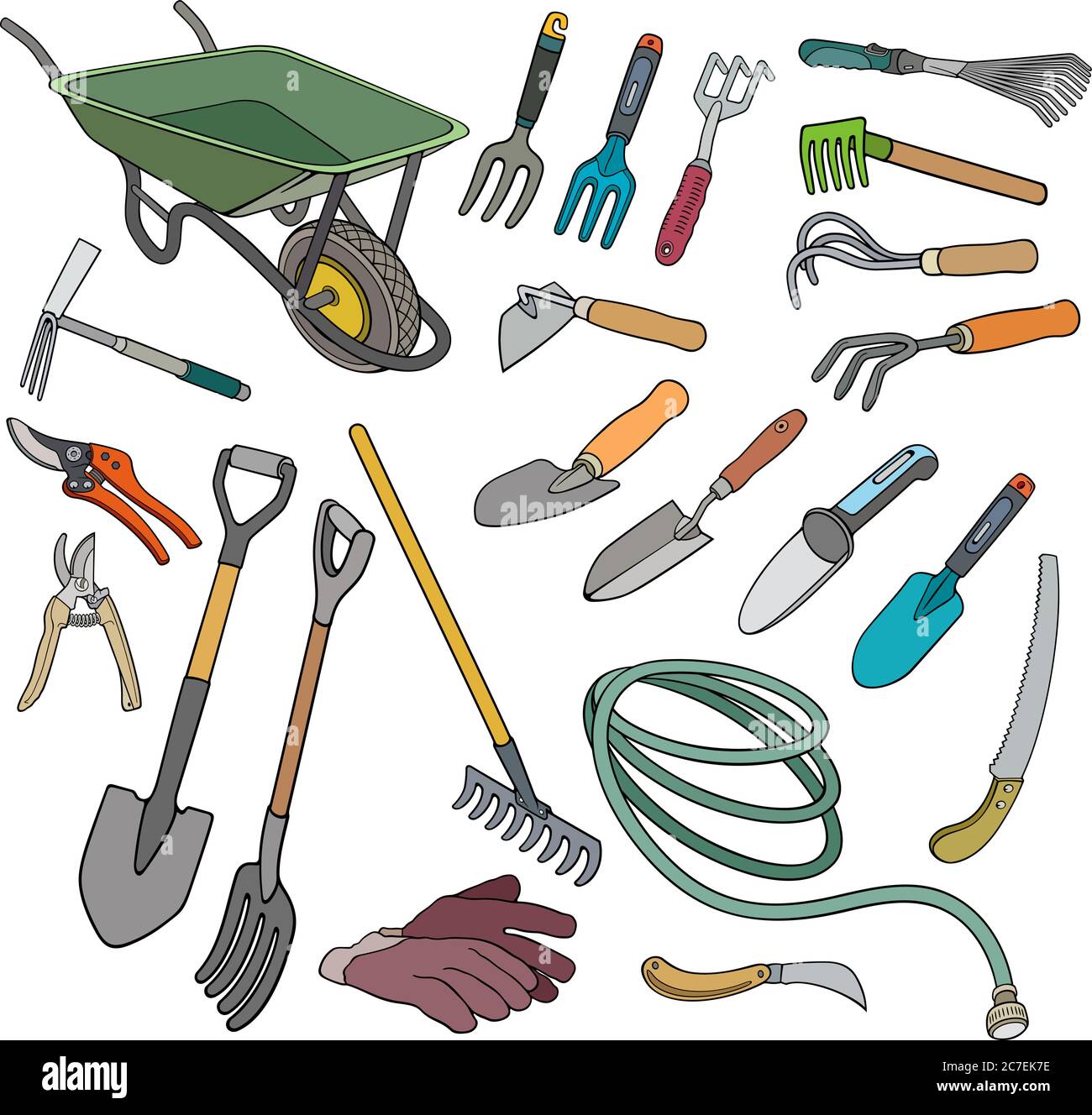 Set of garden cartoon hand drawn elements Stock Vector Image & Art - Alamy