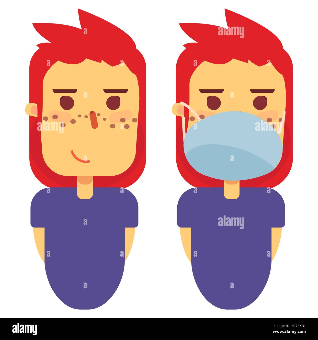 Redhead man on white isolated backdrop. European boy in mask for social ...