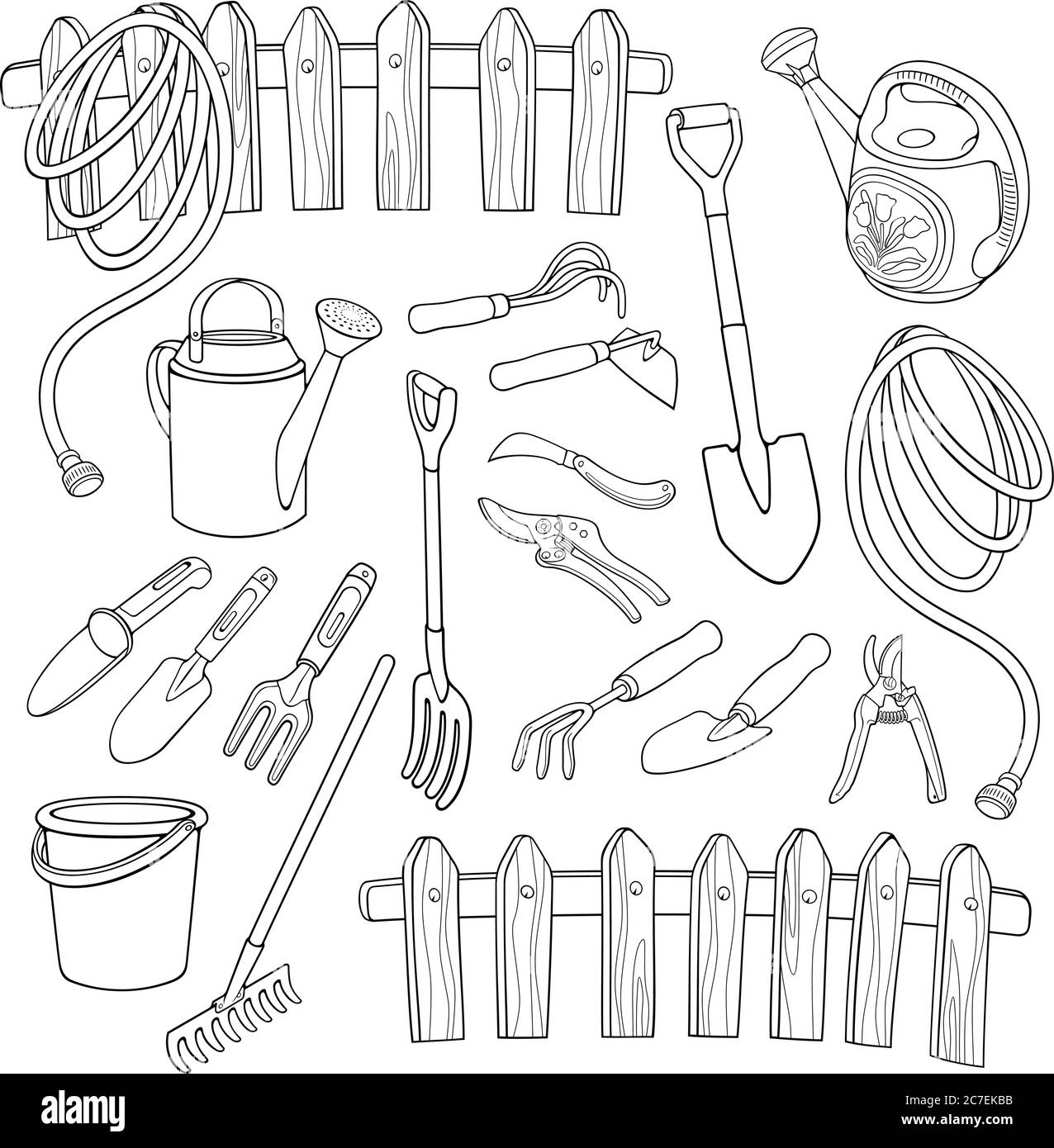 Set of garden cartoon hand drawn elements Stock Vector Image & Art - Alamy