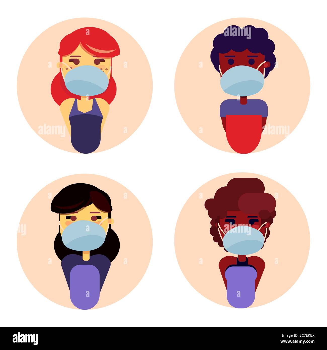 Humans in masks on white isolated backdrop. Multinational people for ...