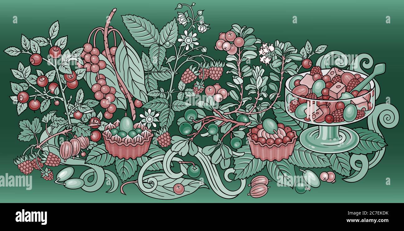 Fruits, berries, sweets hand drawn illustration Stock Vector Image ...