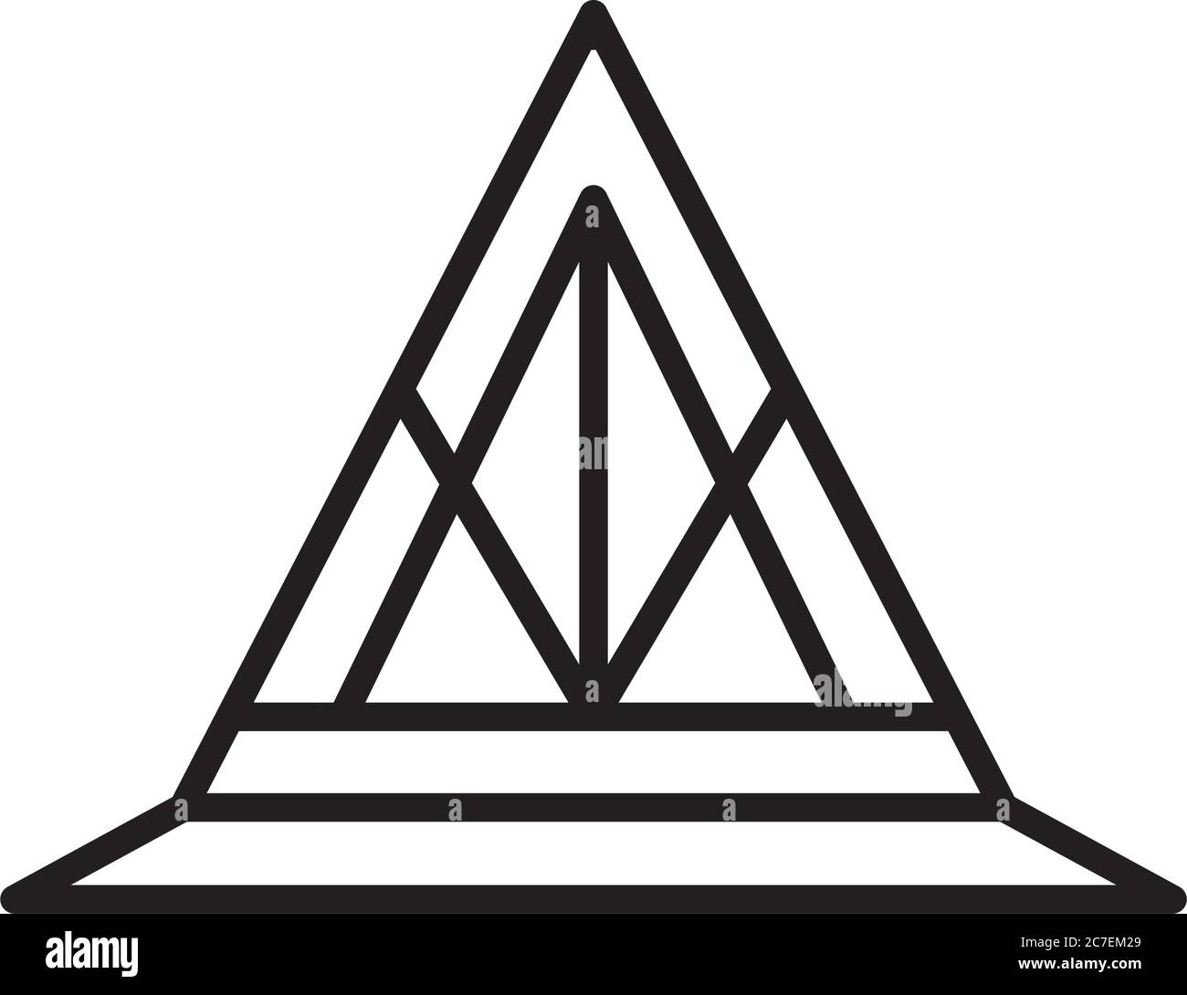 geometric triangle shape icon over white background, line style, vector ...