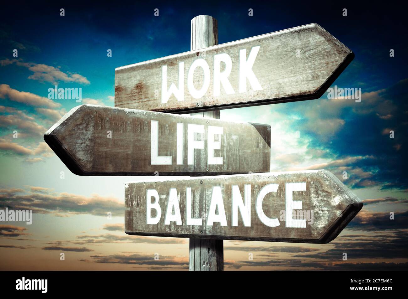 Work, life, balance - wooden signpost, roadsign with three arrows Stock ...