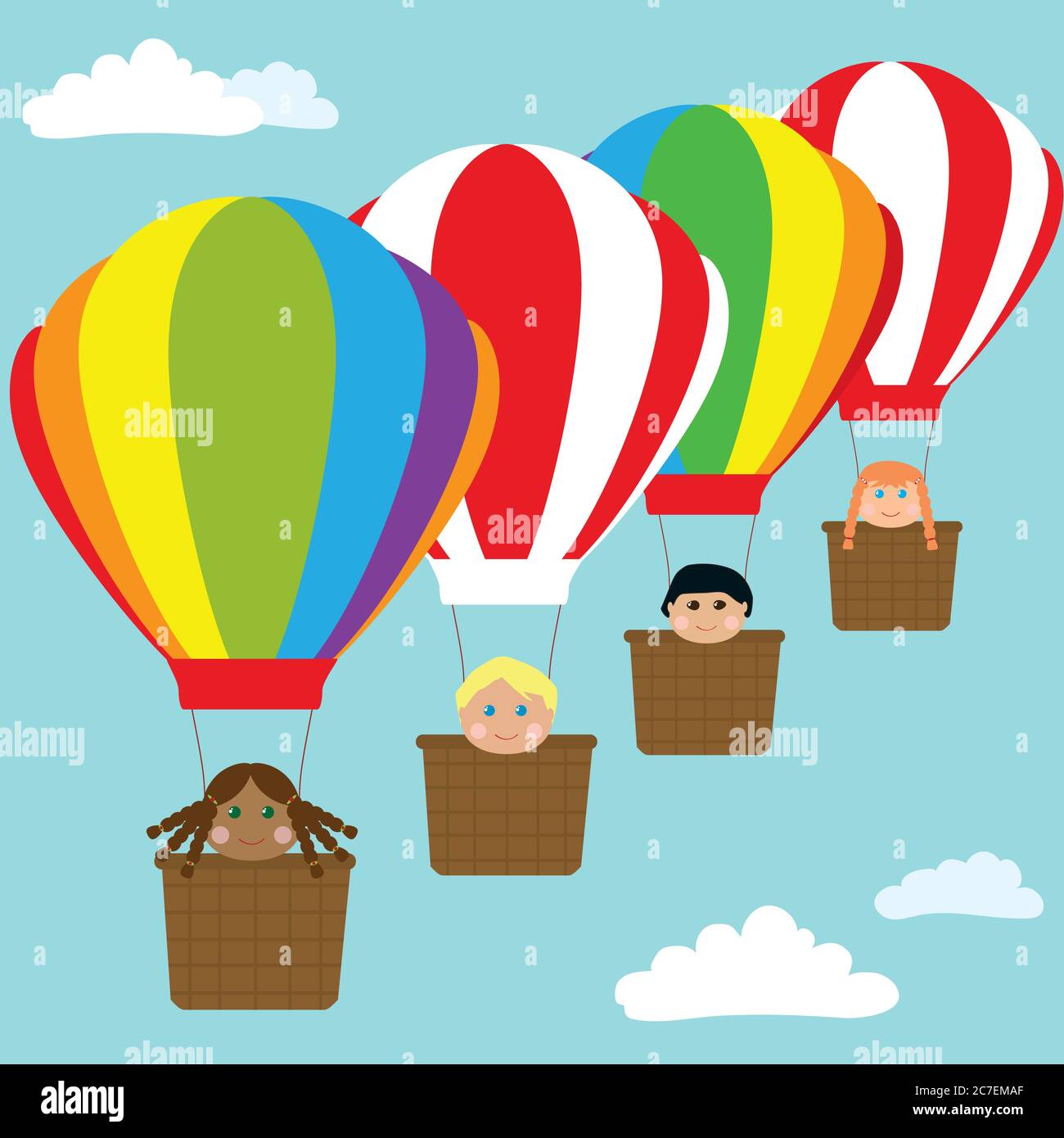 Happy kids in hot air balloons Stock Photo - Alamy
