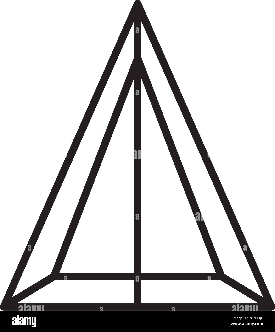 geometric Tetrahedron shape icon over white background, line style ...