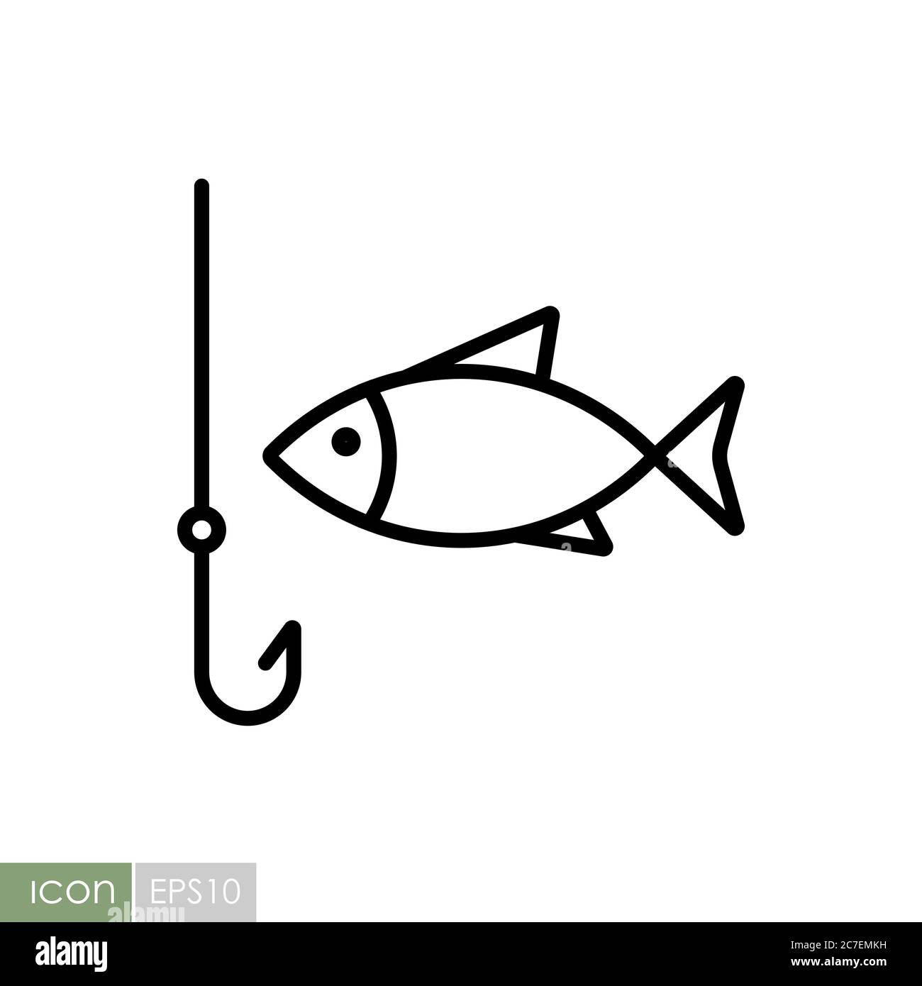 Fishing hook with fish vector icon. Camping and Hiking sign. Graph ...