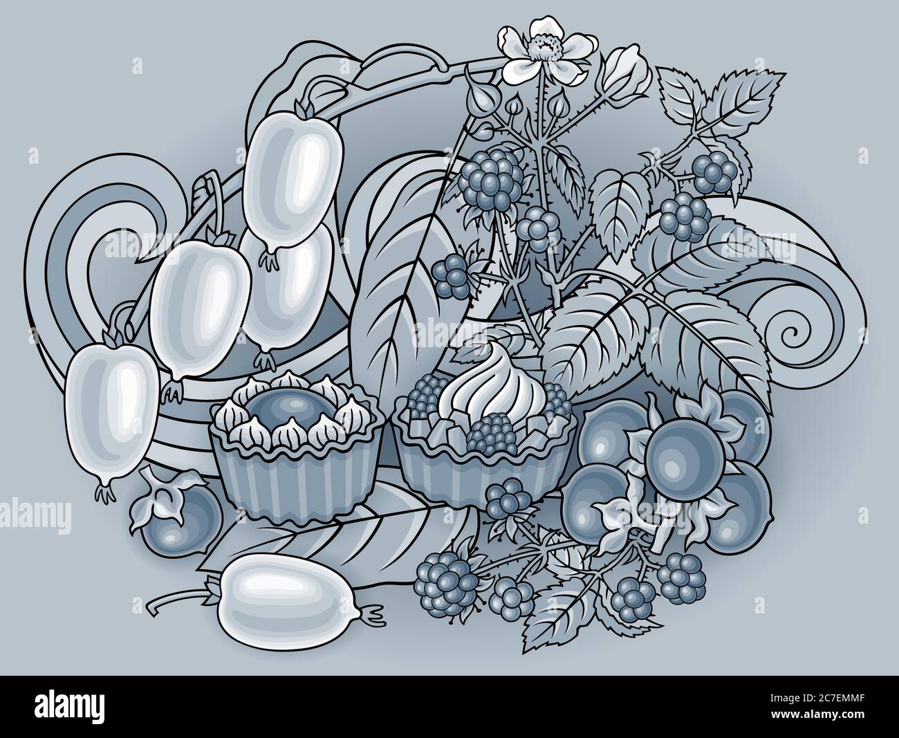 Fruits, berries, sweets hand drawn illustration Stock Vector Image ...