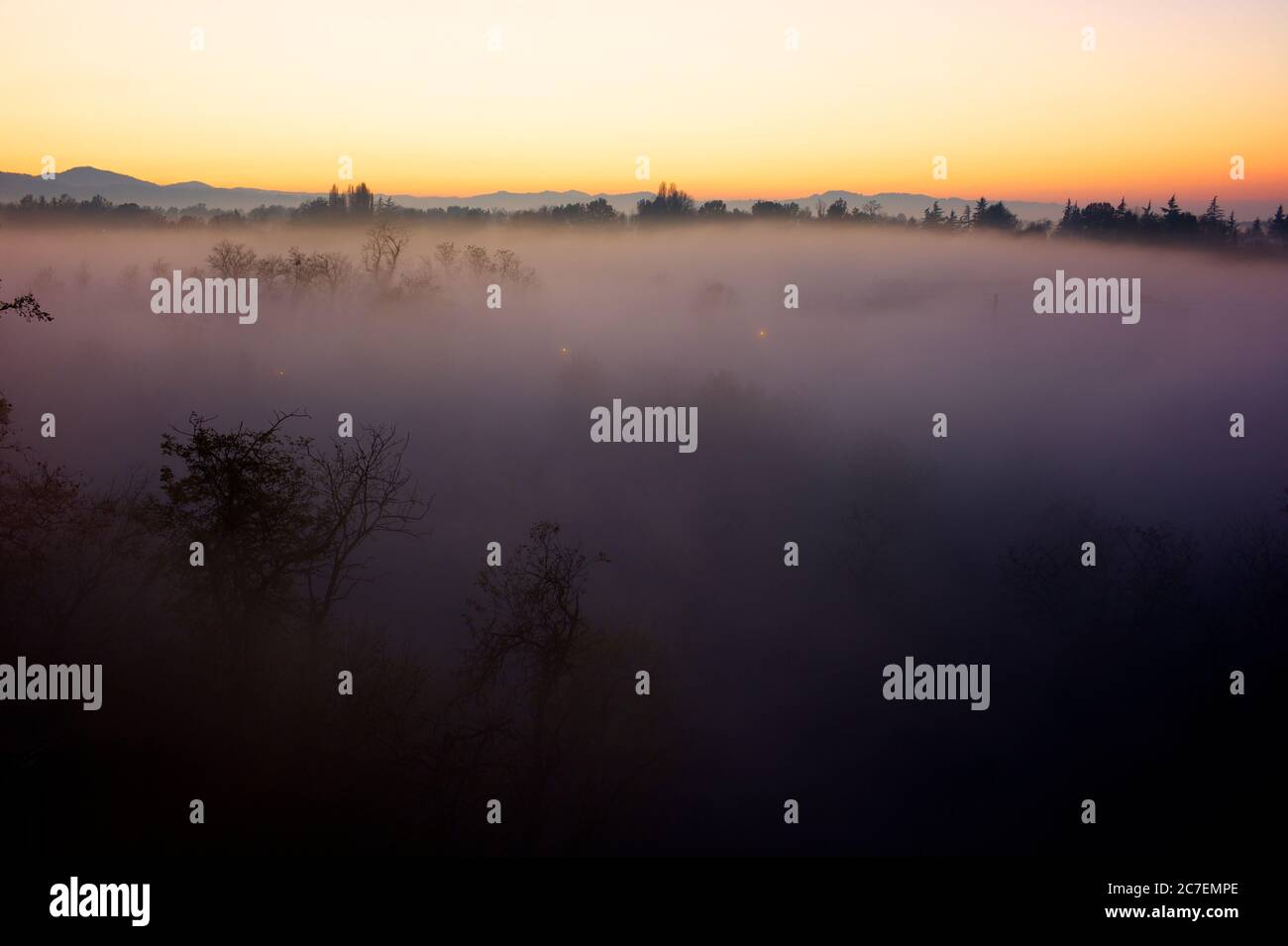 Aerial shot fog covered countryside hi-res stock photography and images ...