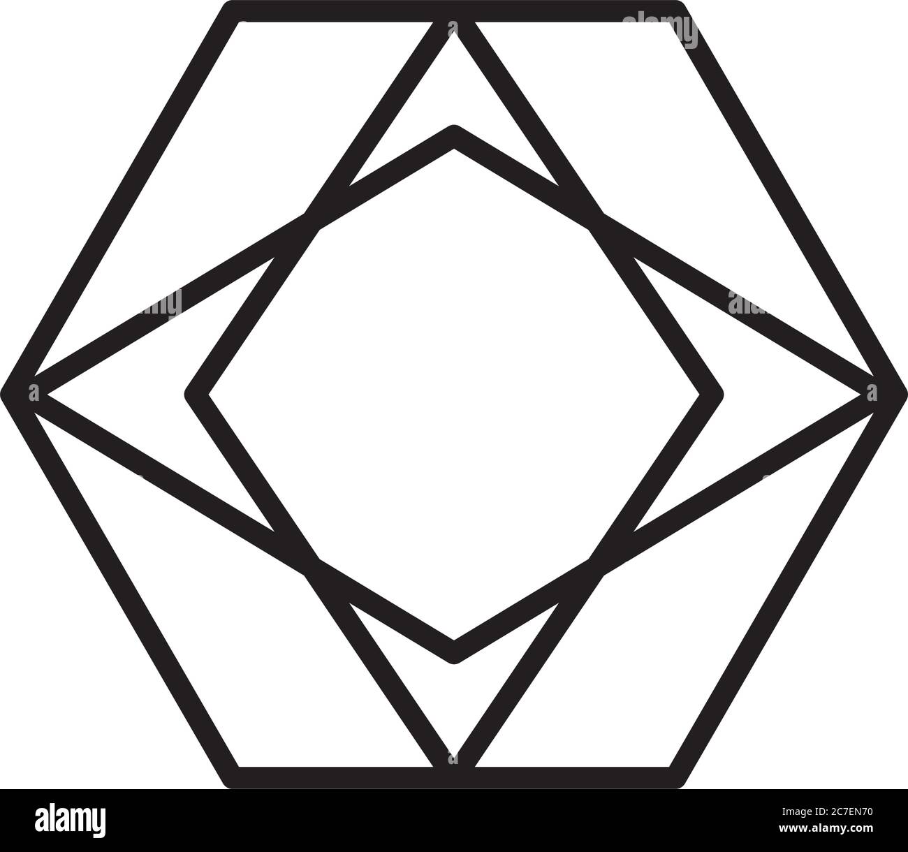 geometric hexagon with rhombus shape icon over white background, line ...