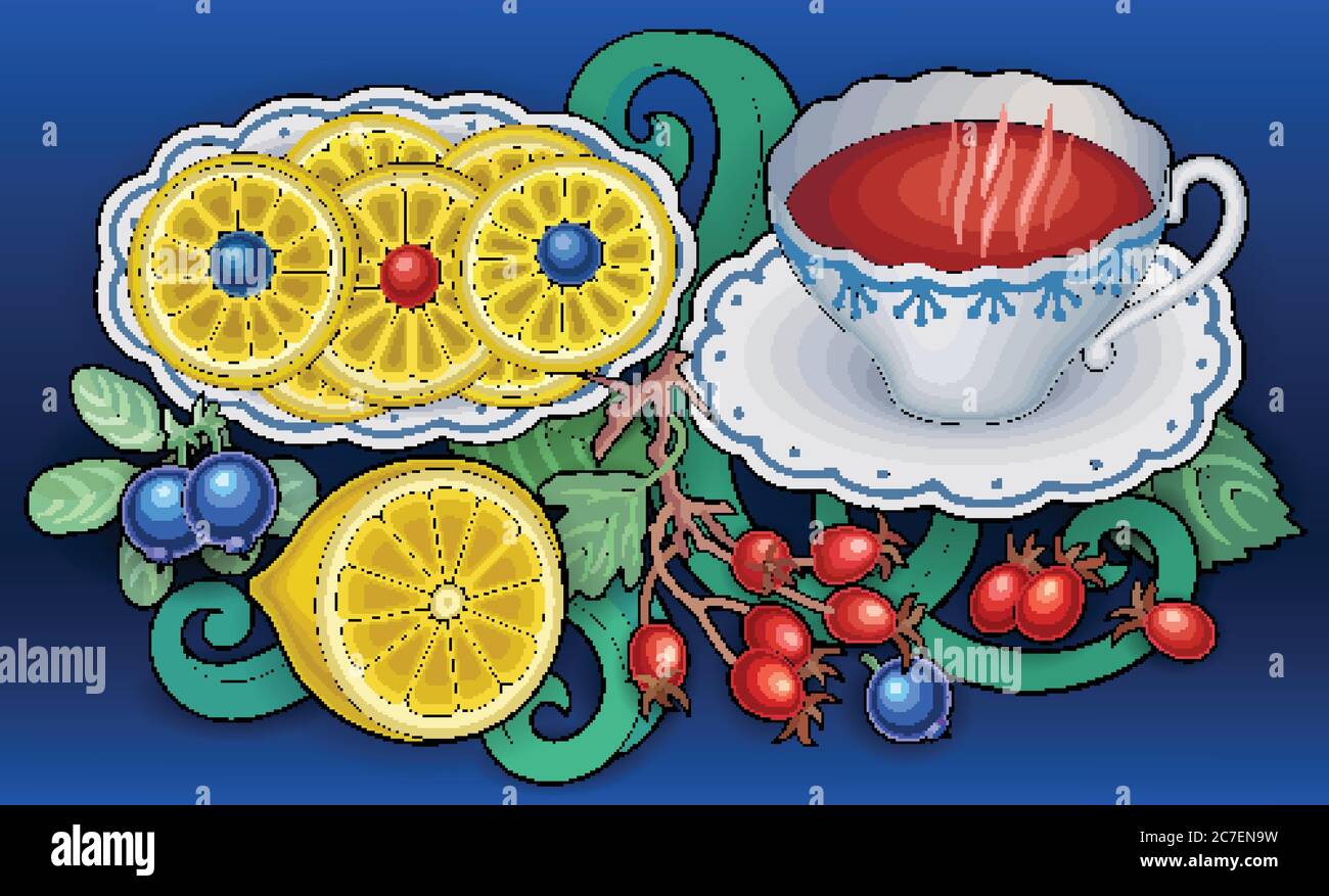 Tea, berries, fruits hand drawn illustration Stock Vector Image & Art ...