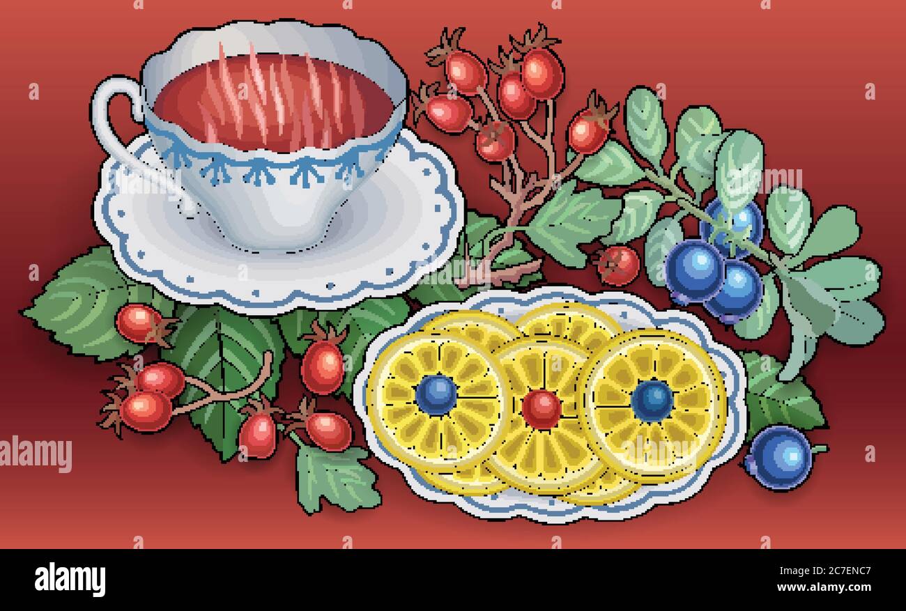 Tea, berries, fruits hand drawn illustration Stock Vector Image & Art ...