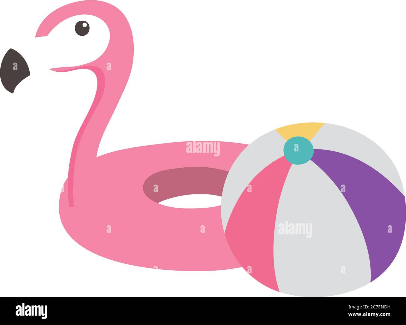 summer time woman with flamingo float ball vacation tourism vector ...