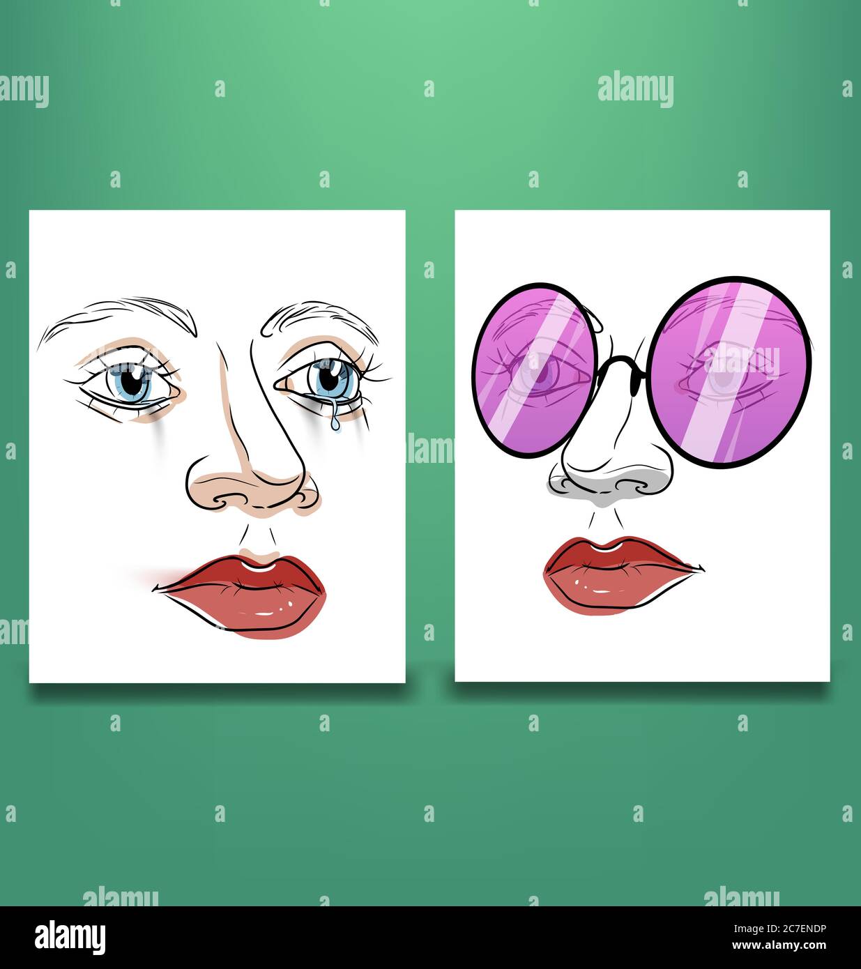 two female faces with different mood Stock Vector Image & Art - Alamy