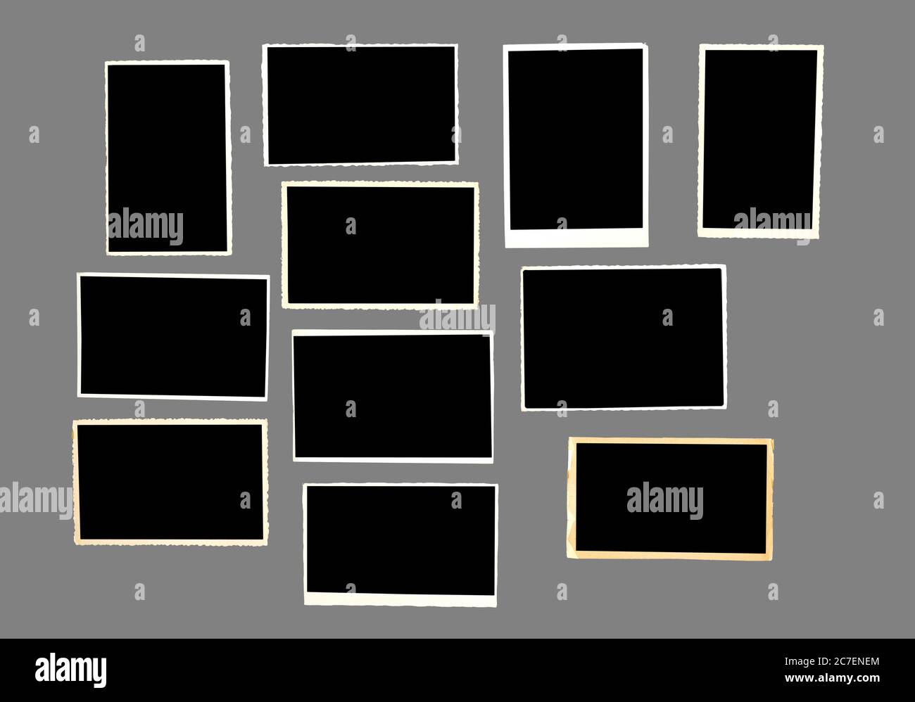 old empty photo frames, vintage photo prints on grungy background with ...