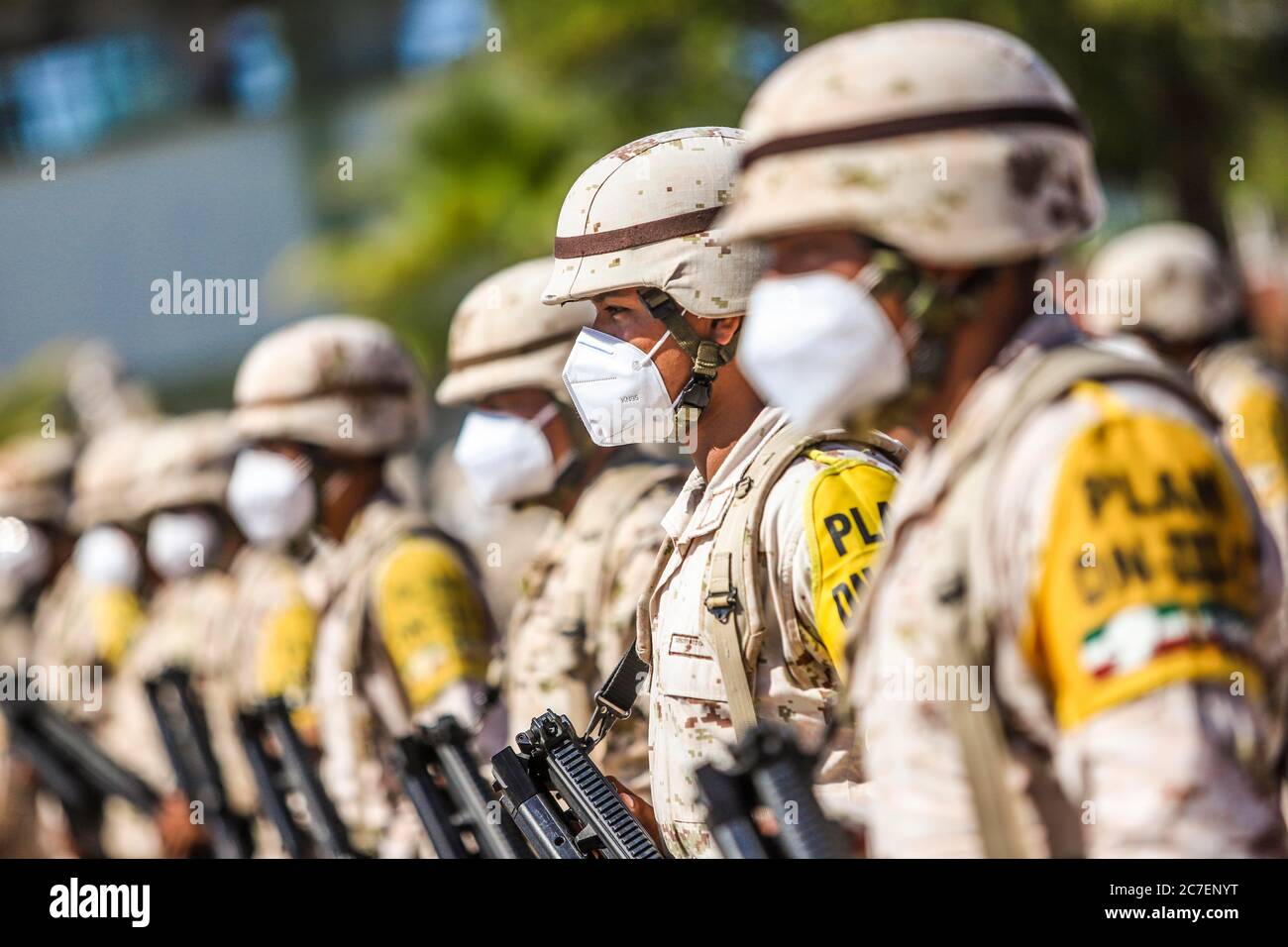 HERMOSILLO, MEXICO - JULY 16 :Soldiers of the Mexican army use ...