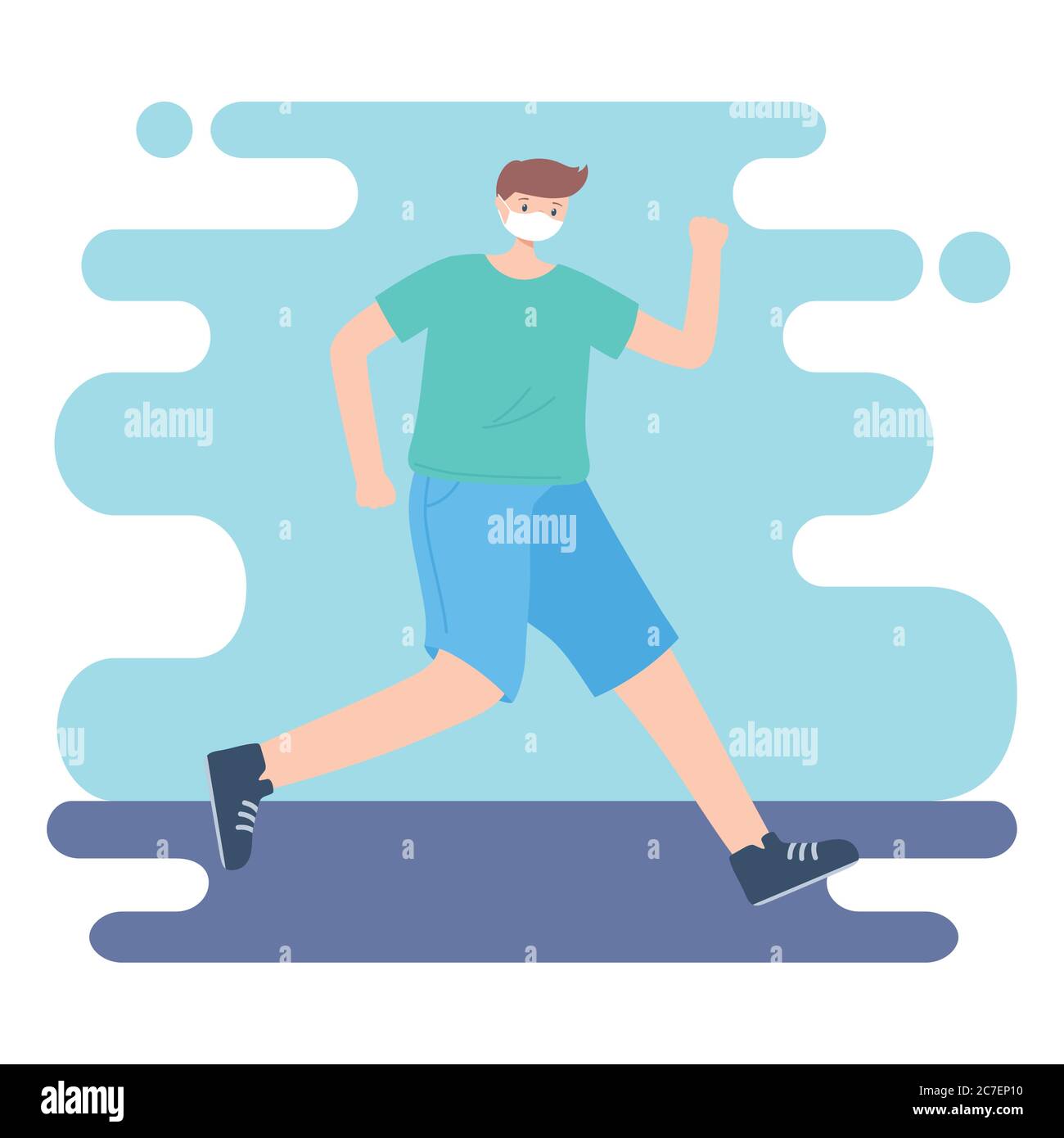 people with medical face mask, man practicing exercise, city activity ...