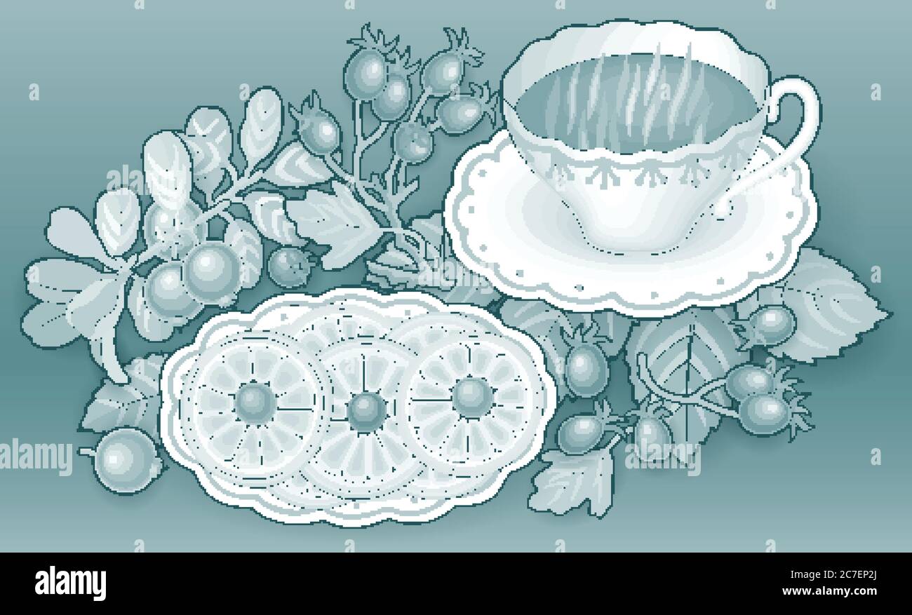 Tea, berries, fruits hand drawn illustration Stock Vector Image & Art ...