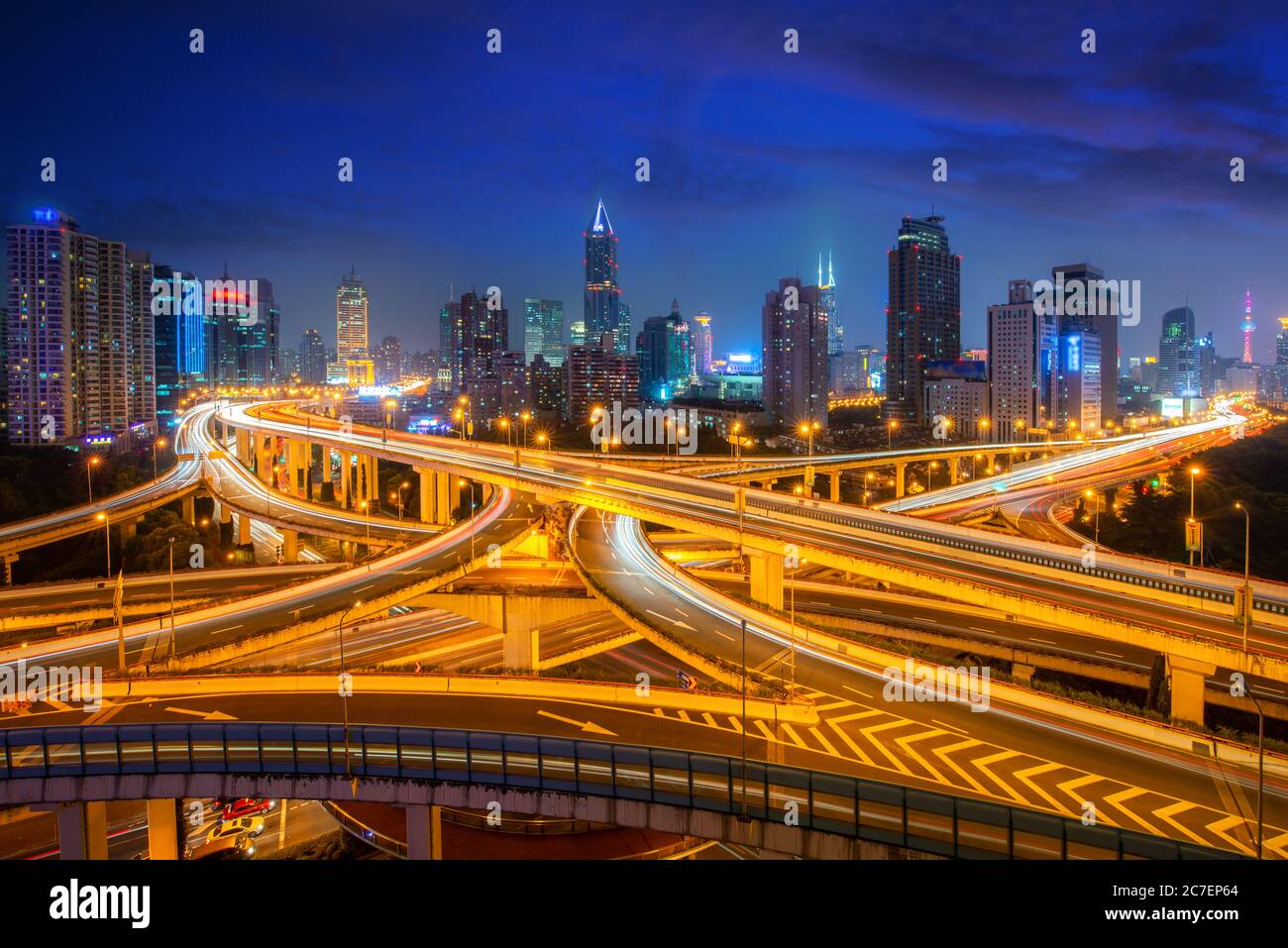 Shanghai elevated road junction and interchange overpass with office ...
