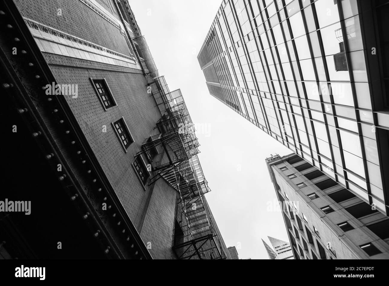 Contrasting styles of old historic and morden architecture from street ...