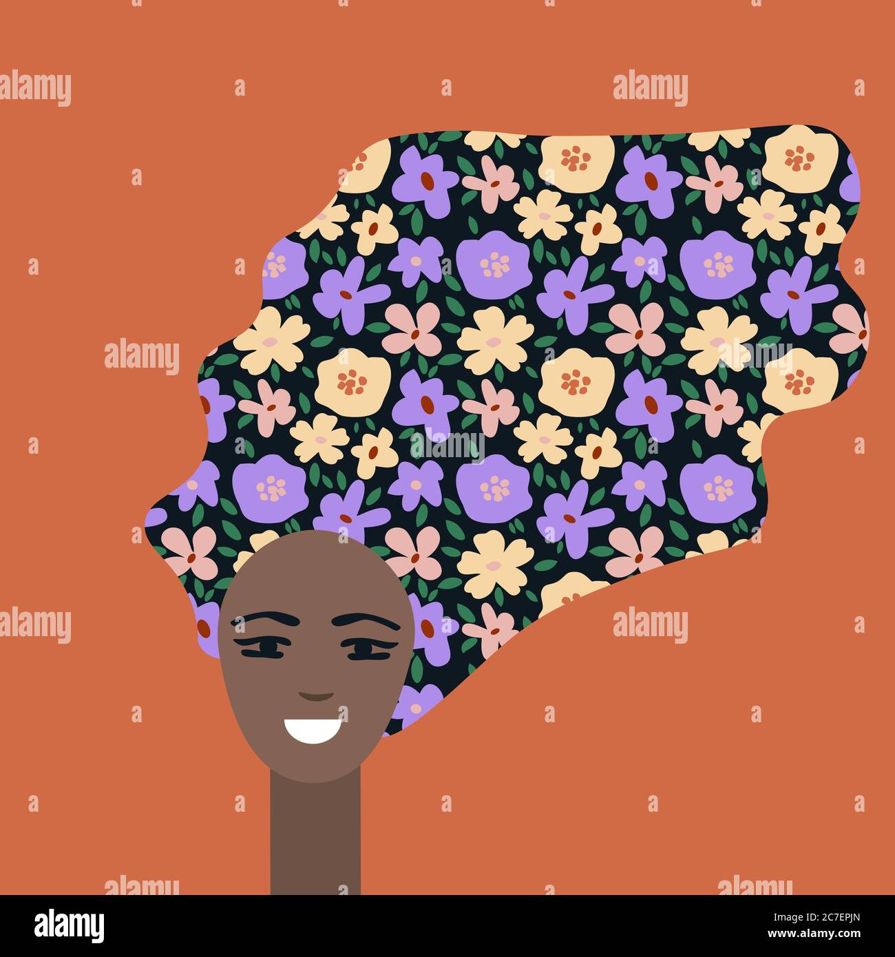 Happy Girl Illustration With Flowers In Her Hair Stock Vector Image And Art Alamy
