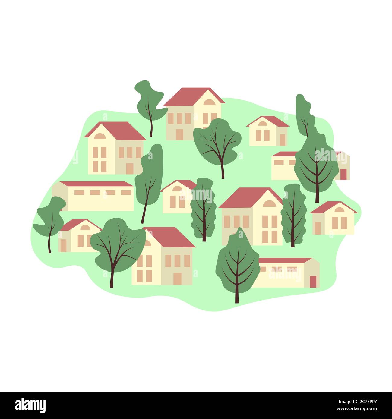Simple village and trees vector illustration Stock Vector Image & Art ...