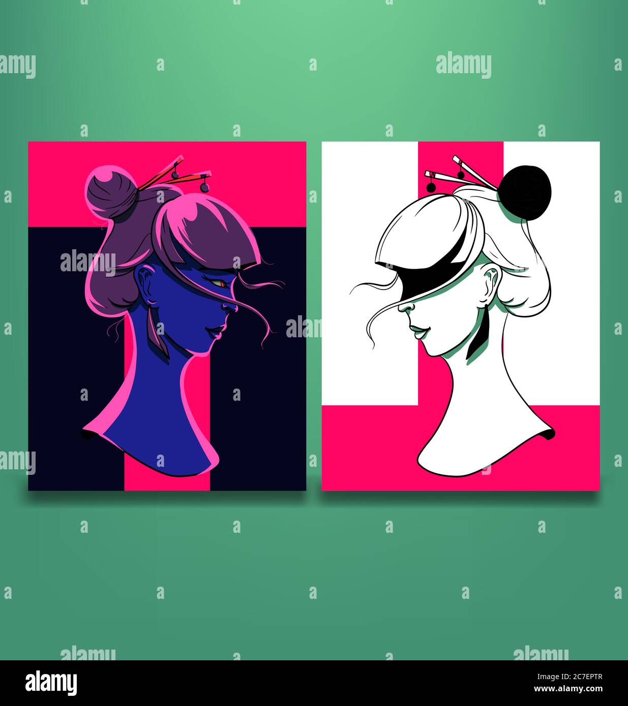 two opposite cards with profile female portraits Stock Vector Image ...