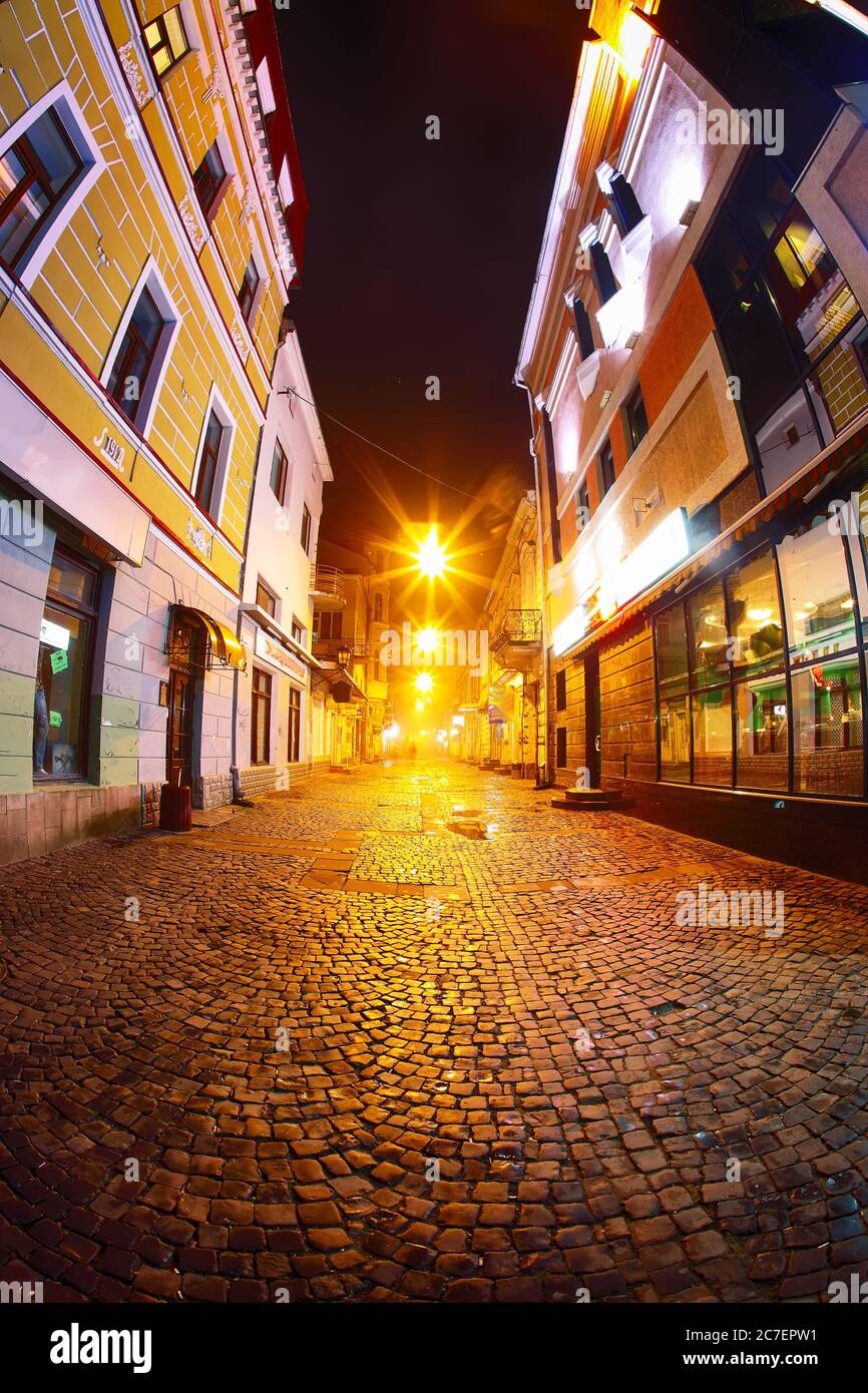 Panorama night city lights. Colourfull reflection in windows Stock ...