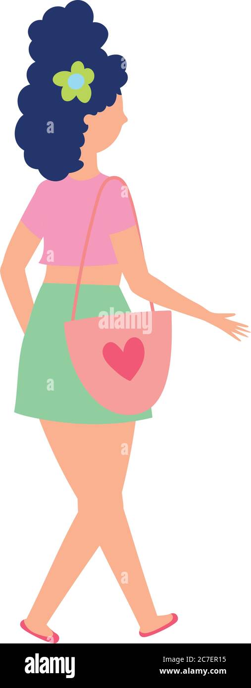 back view woman with bag and casual clothes cartoon isolated design ...
