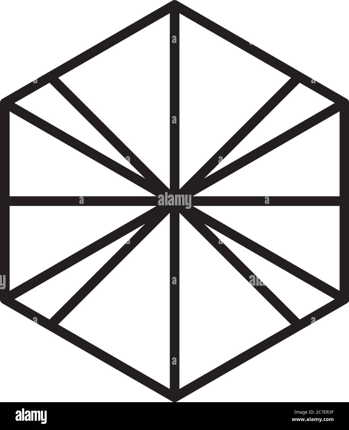 geometric heaxagon pyramid shape icon over white background, line style ...