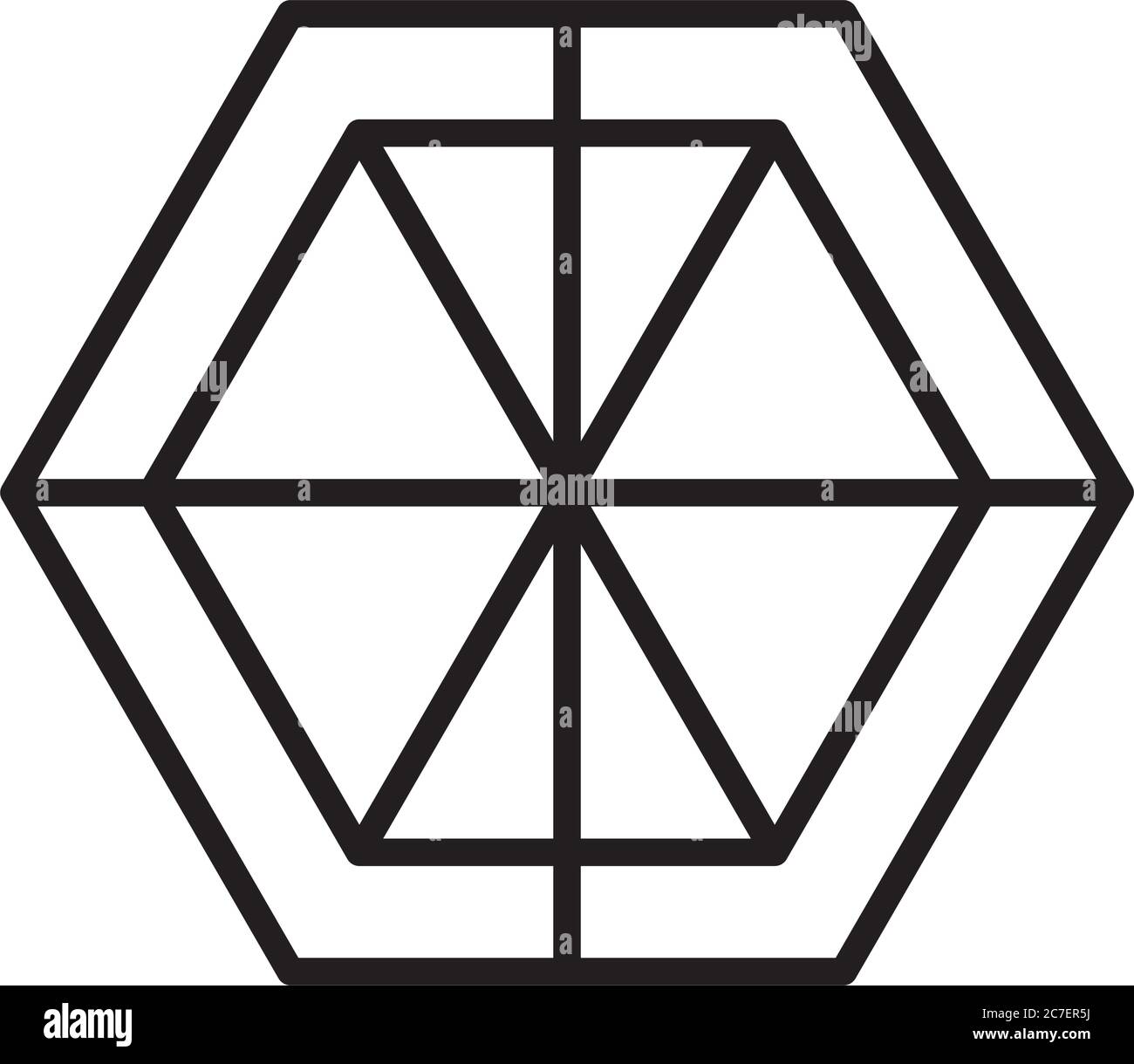 geometric hexagon shape icon over white background, line style, vector ...